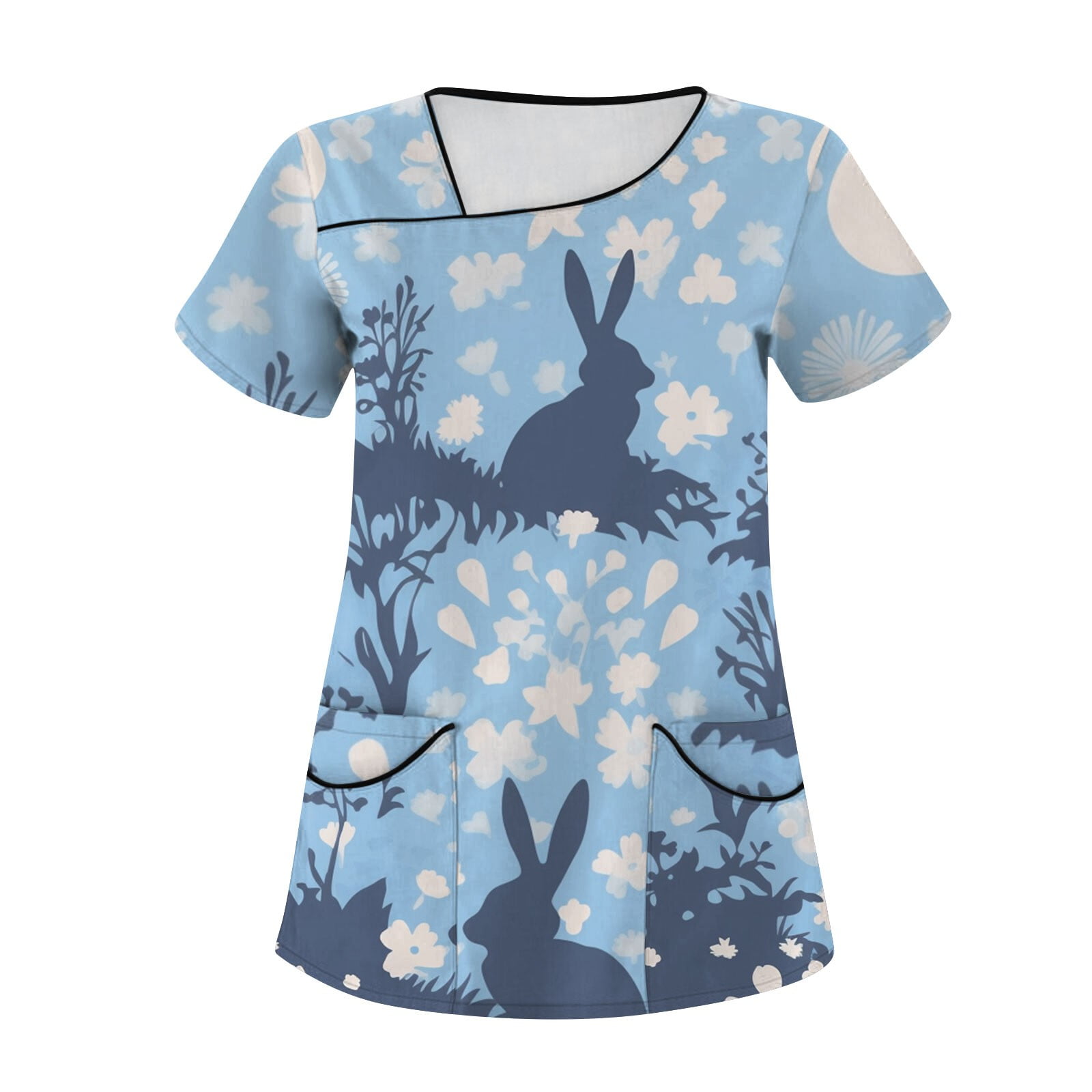 Qwertyu Plus Size Scrubs for Women Tops with Pockets Easter Day Egg ...