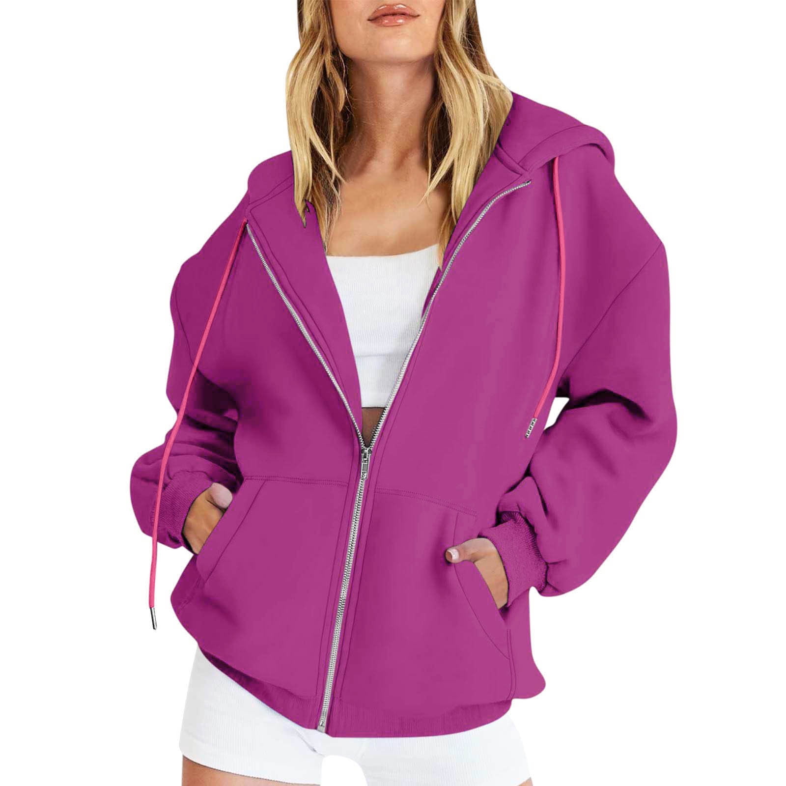 Qwertyu Plus Size Zip Up Women Hoodies Zipper V-Neck Pullover Tops Long Sleeve Hooded Blouse ...