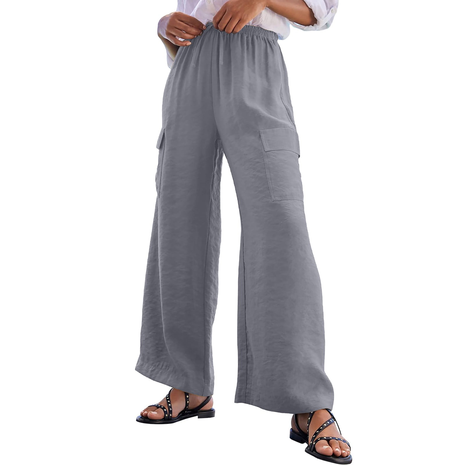 Qwertyu Plus Size Wide Leg Pants High Waisted Baggy Palazzo Pants