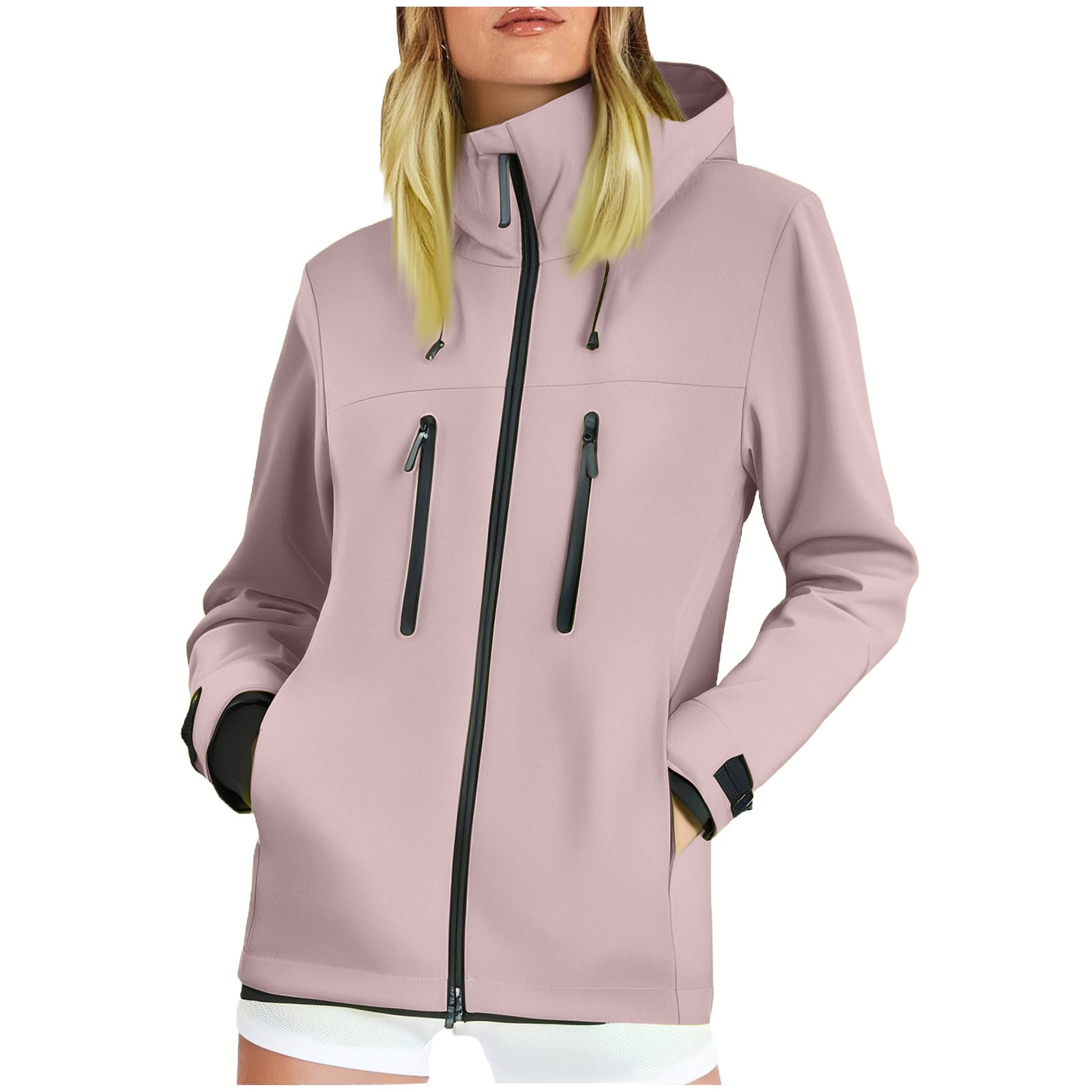 Qwertyu Rain Jacket for Women Loose Fit Waterproof Lightweight Lined ...
