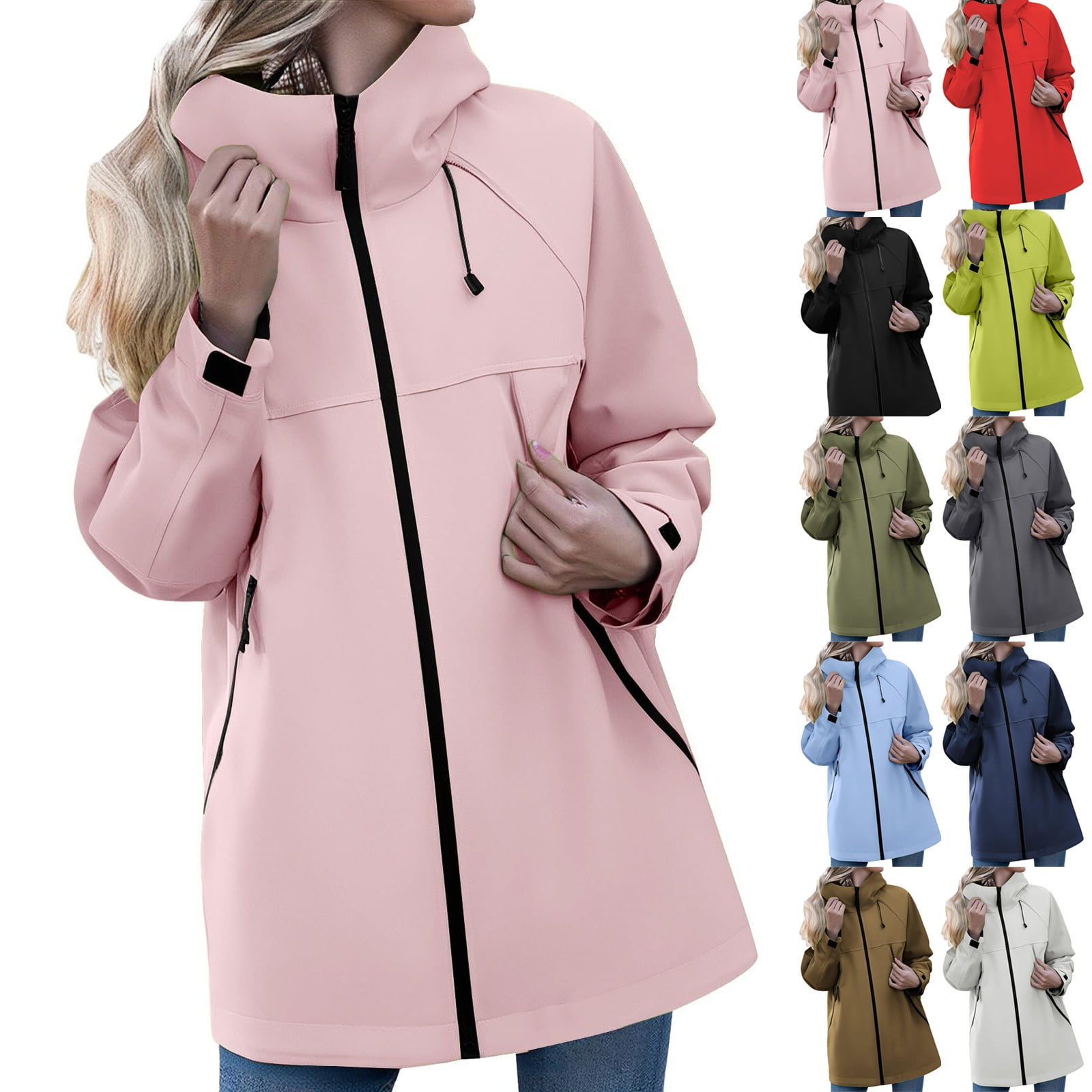 Qwertyu Rain Jacket for Women Waterproof Lightweight Windbreaker Jacket ...
