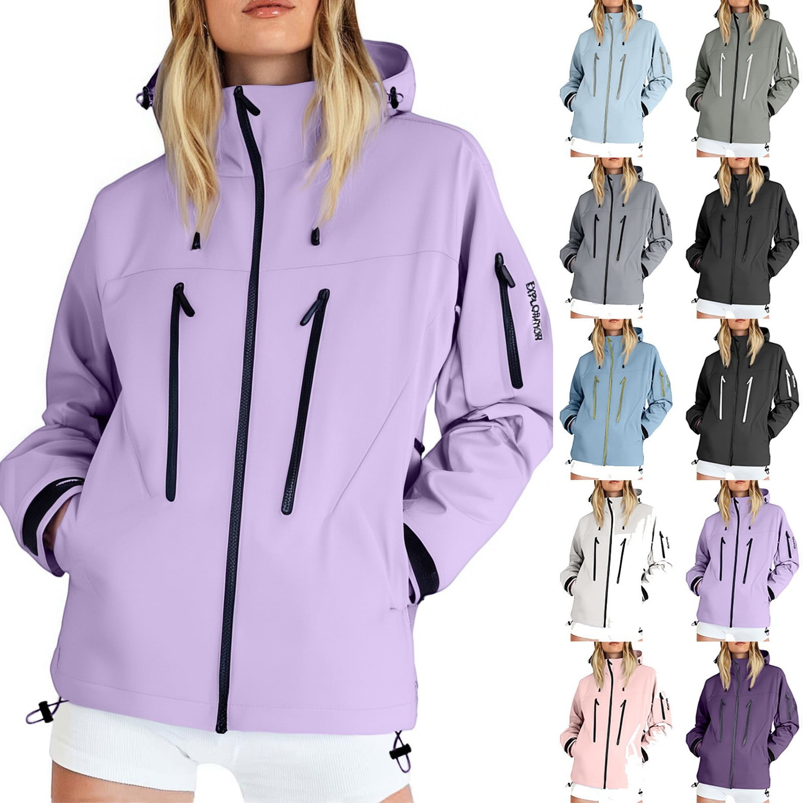 Qwertyu Rain Jacket for Women Waterproof Lightweight Windbreaker Jacket ...