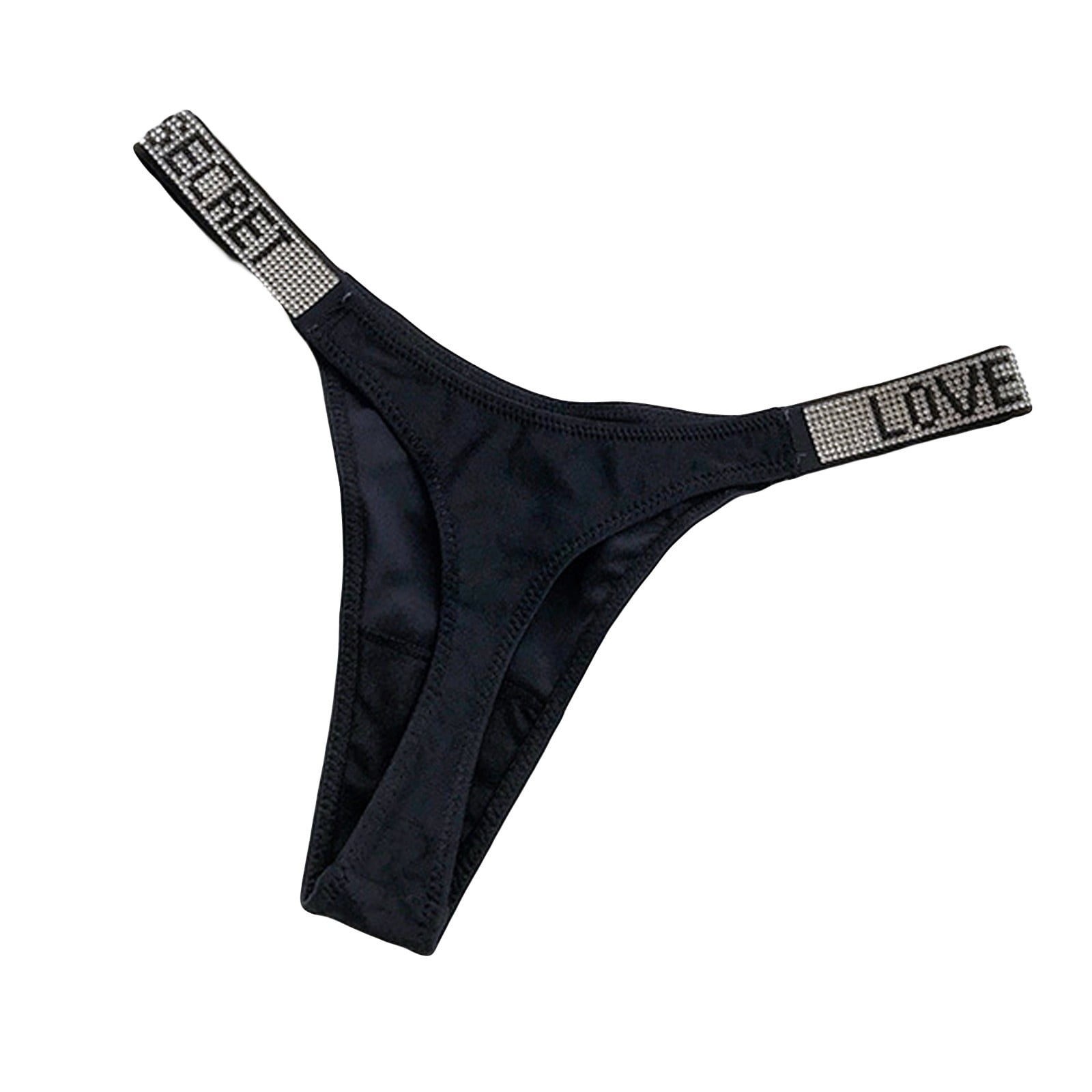 Qwertyu Rhinestone Cotton Thongs for Women Low Rise Hip Lifting Sexy ...