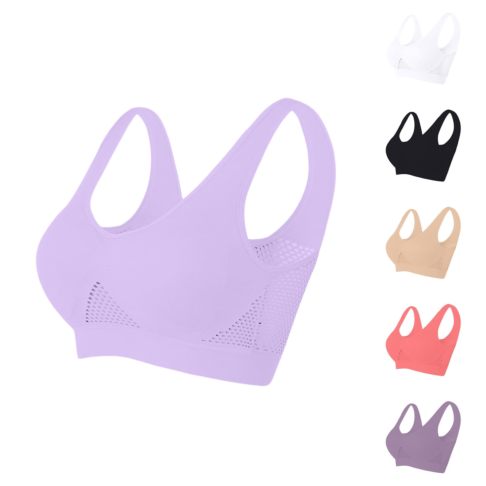 Qwertyu Sports Bras for Women Plus Size Breathable Wireless Bras with ...
