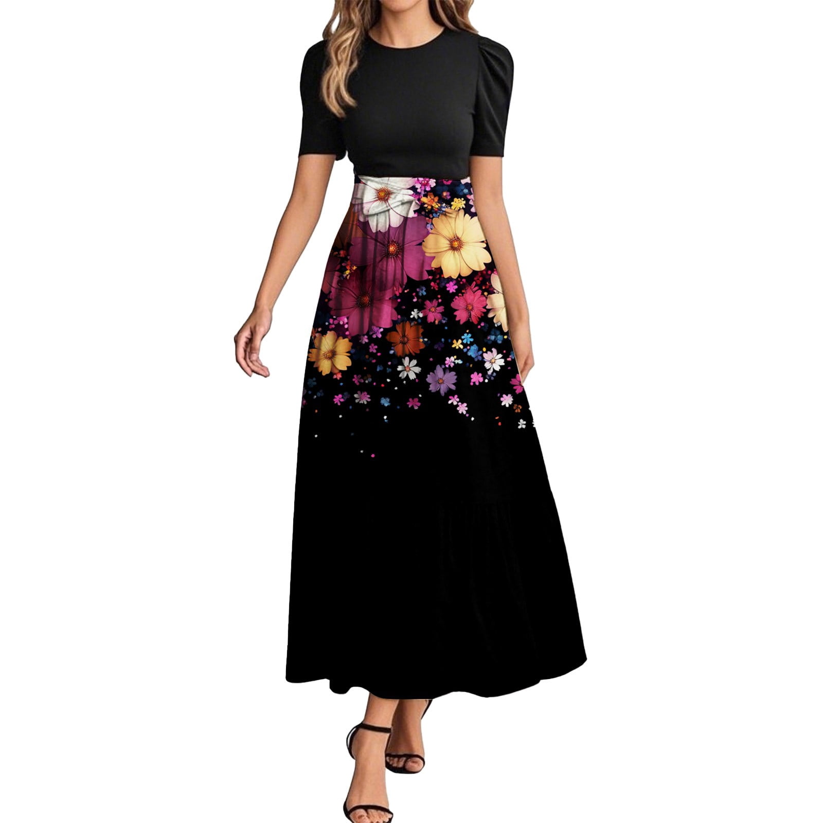 Qwertyu Summer Dresses for Women 2025 Elegant Floral Maxi Dress with ...
