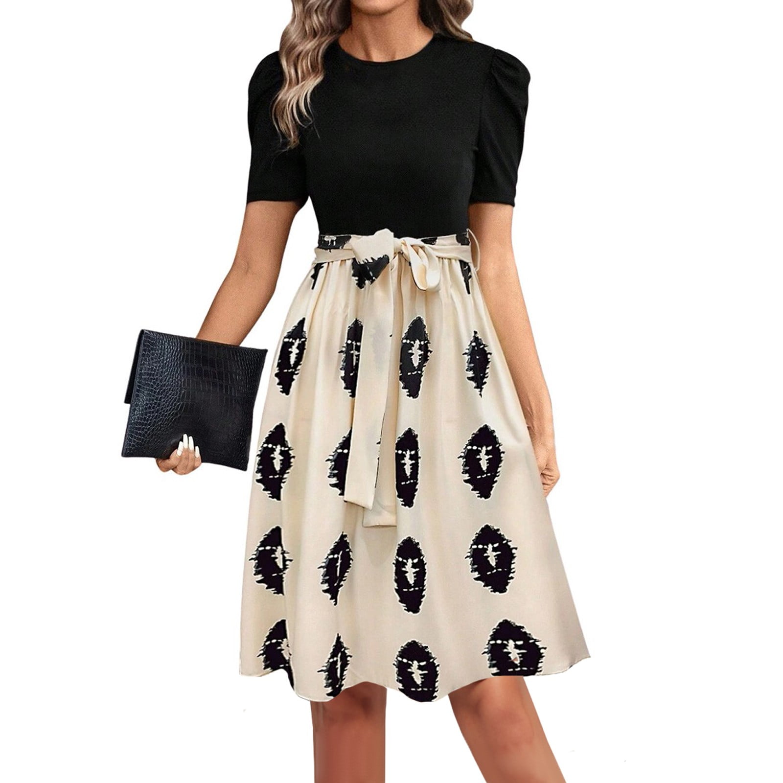 Qwertyu Summer Dresses for Women 2025 Floral Print Wrap Short Sleeve ...