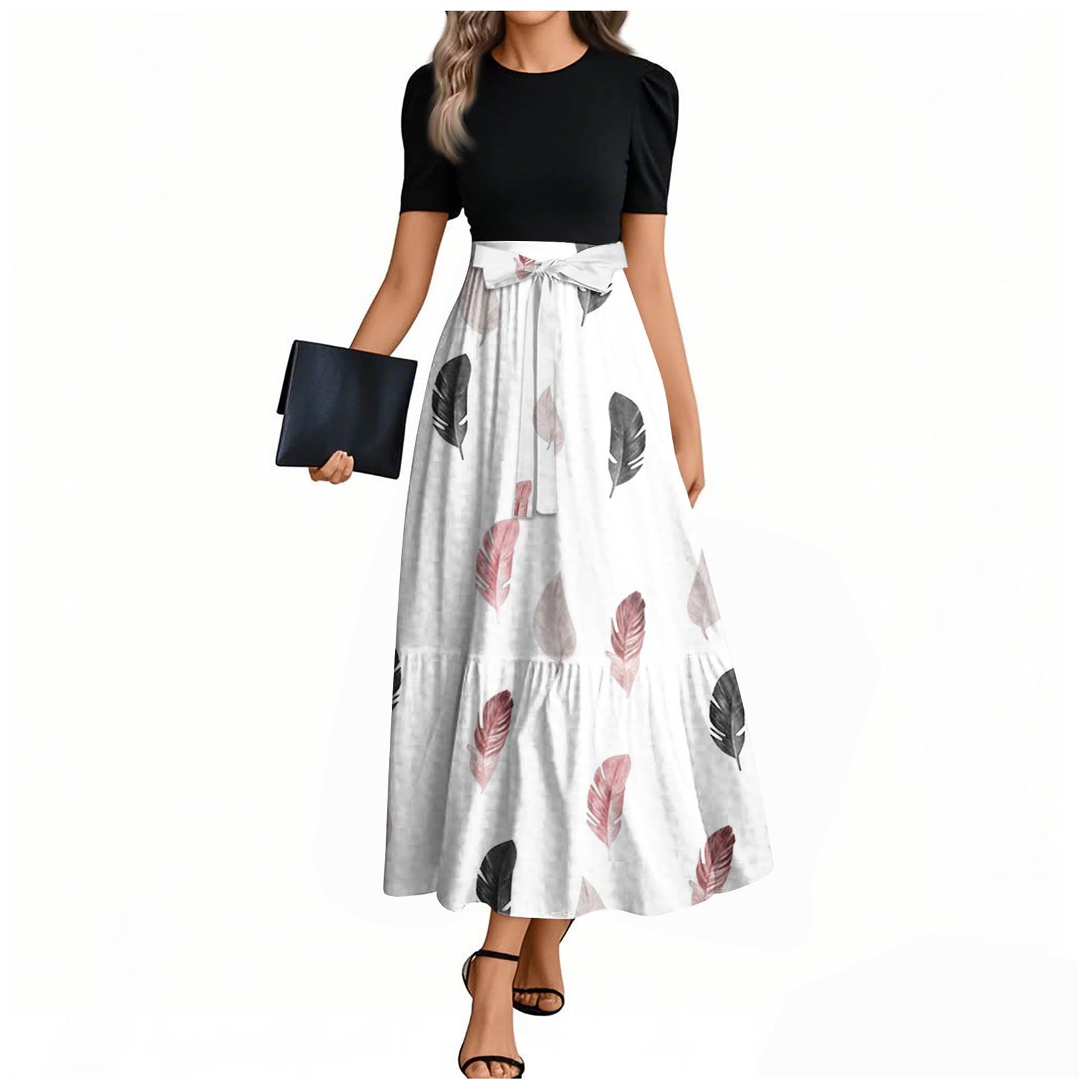 Qwertyu Summer Dresses for Women 2025 Floral Print Wrap Short Sleeve ...