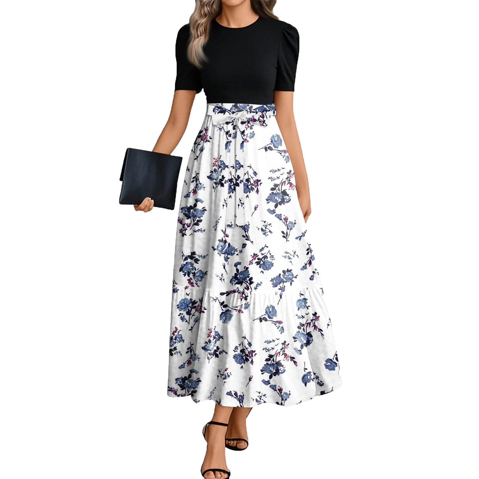 Qwertyu Summer Dresses for Women Vintage Floral Maxi Dress Long Formal ...