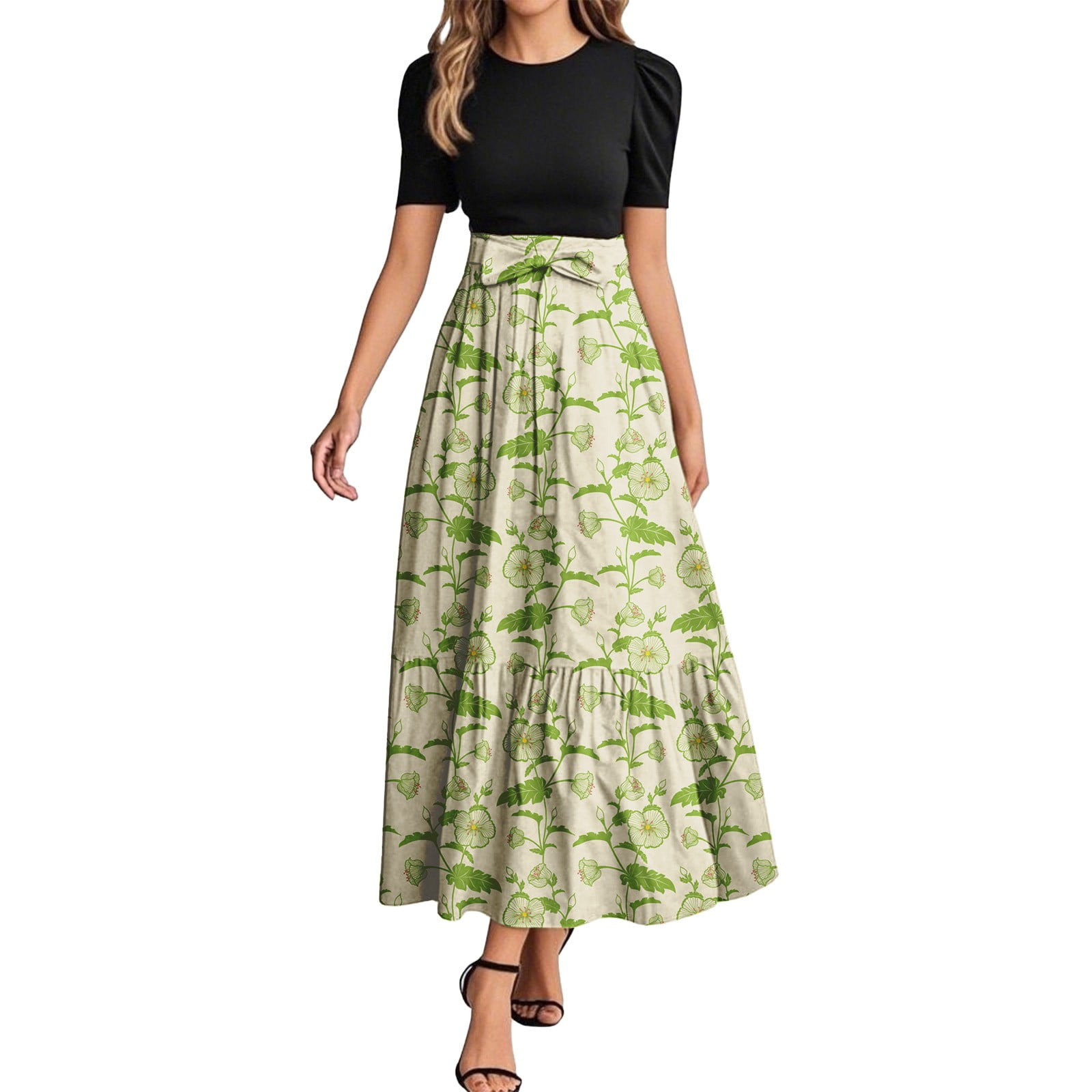 Qwertyu Summer Maxi Dresses for Women 2025 Flowy Puff Sleeve Church ...