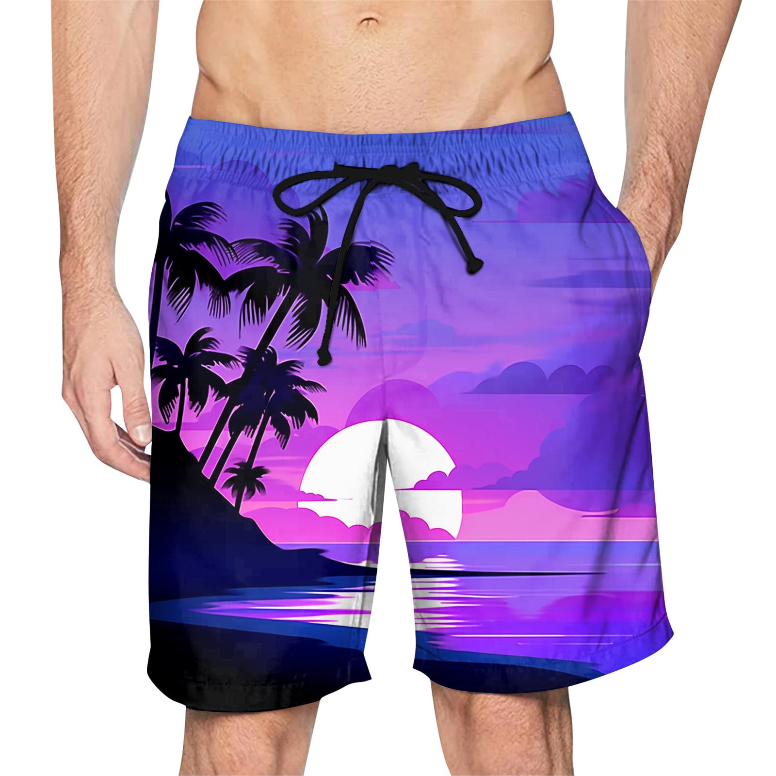 Qwertyu Swim Trunks For Men Mens Tropical Printed Board Shorts Swimsuit Casual Hawaiian Beach
