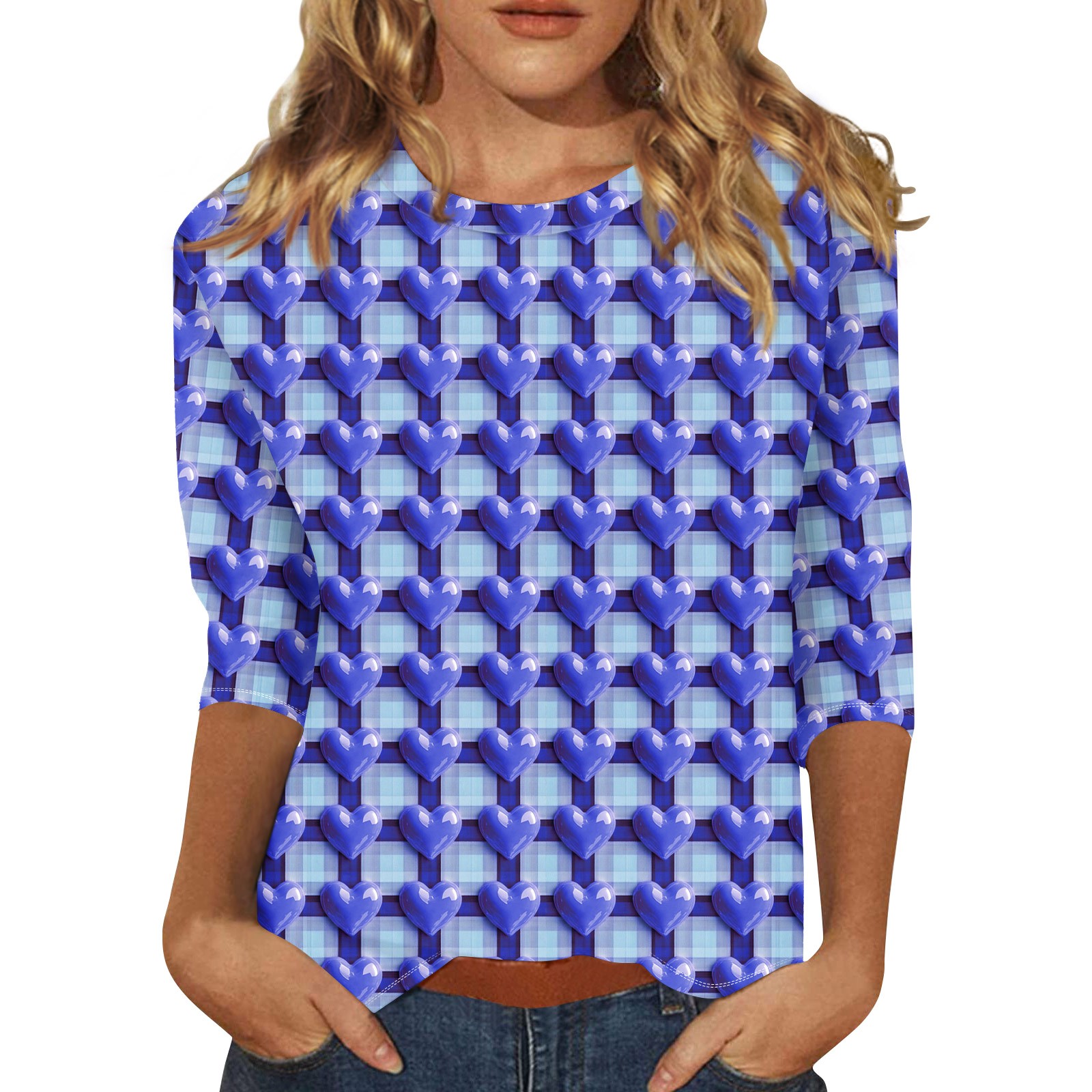 Qwertyu Valentine Day Shirts for Women Red Heart Print 3/4 Sleeve ...