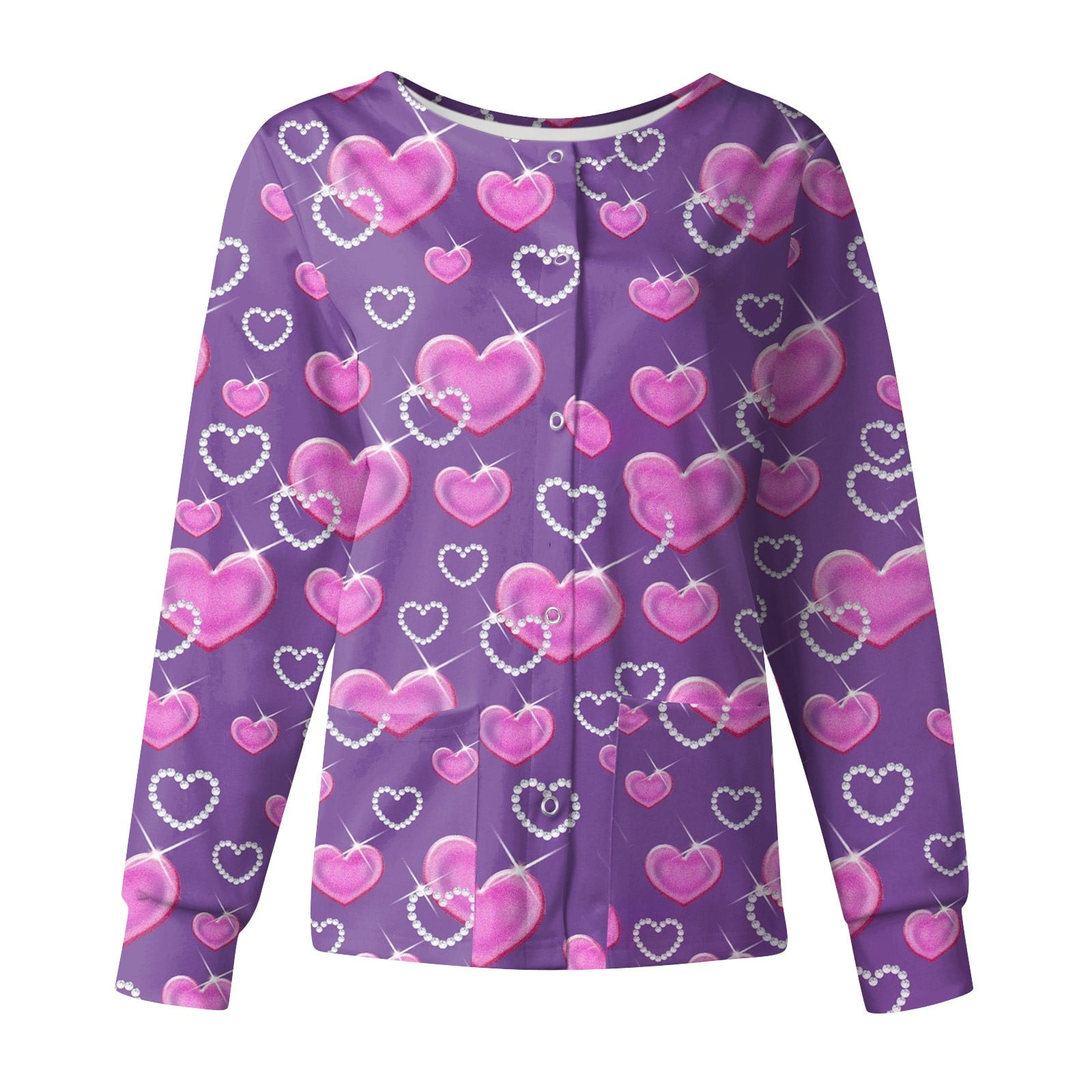 Qwertyu Valentines Day Scrub Top with Pockets Long Sleeve Button Down ...