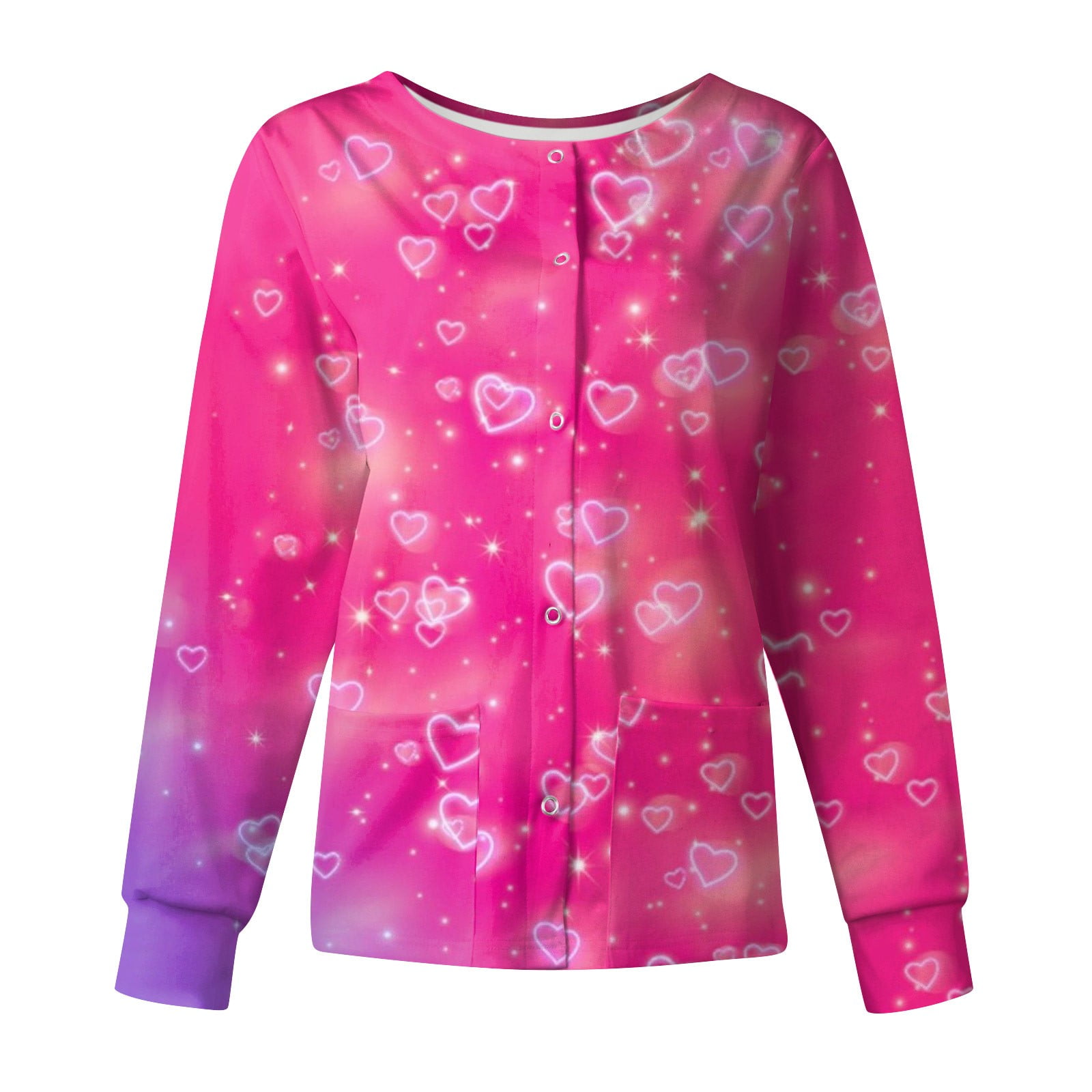 Qwertyu Valentines Scrub Love with Pockets Hearts Button Down Graphic ...