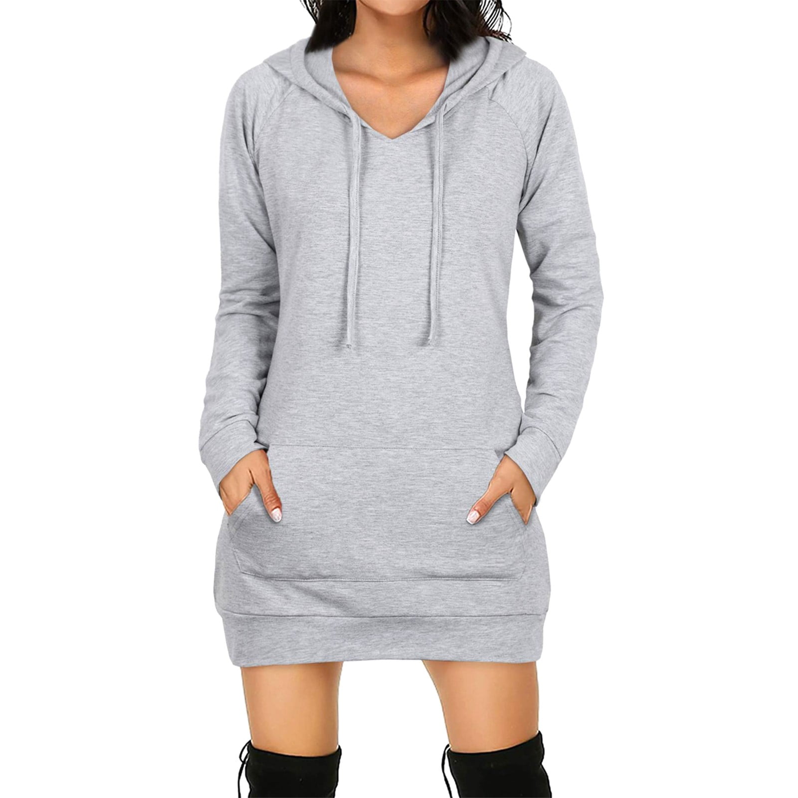 Qwertyu Women's Pullover Hooded Kangaroo Pocket Sweatshirt Casual ...