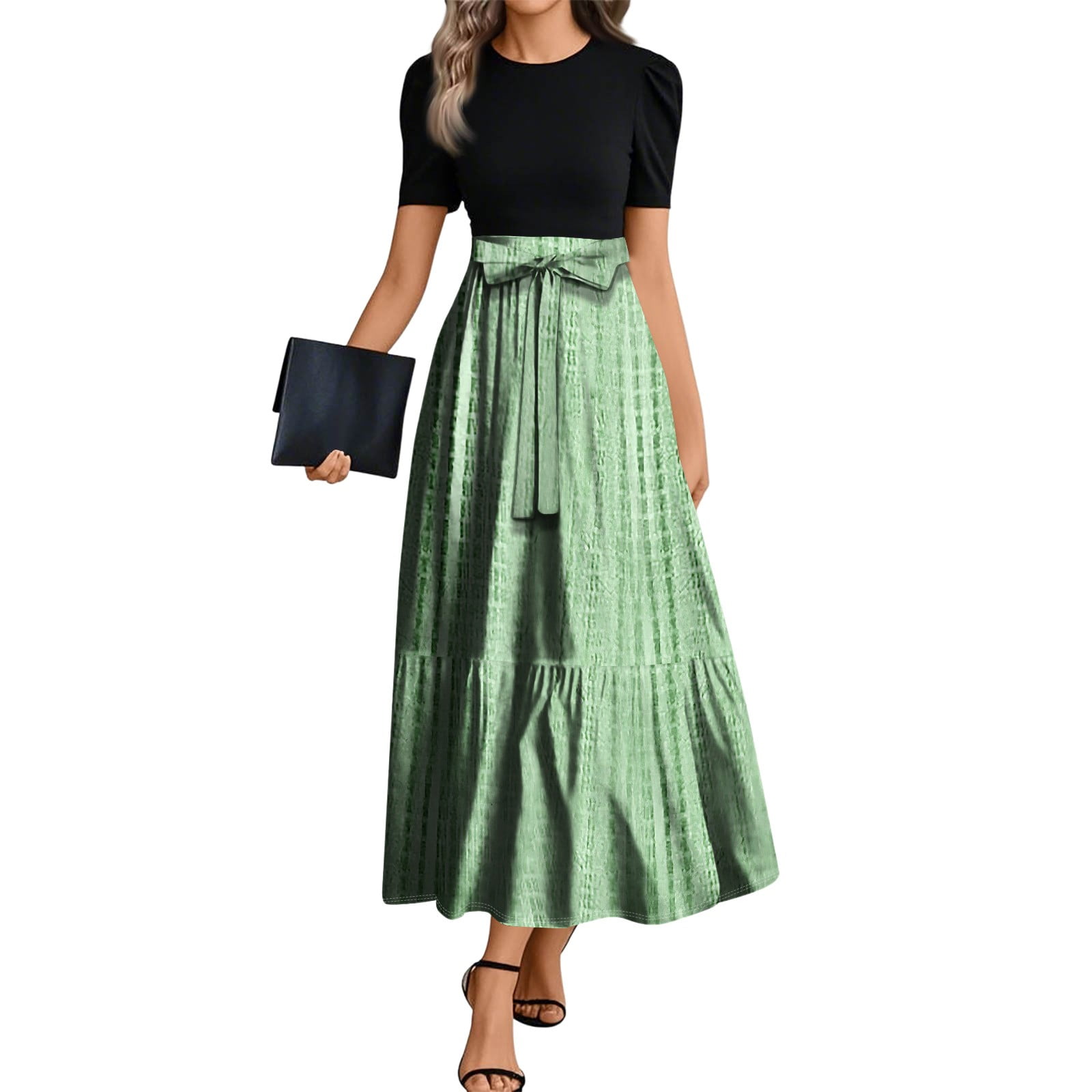 Qwertyu Women's Summer Dresses 2025 Floral Maxi Dress Short Sleeve ...