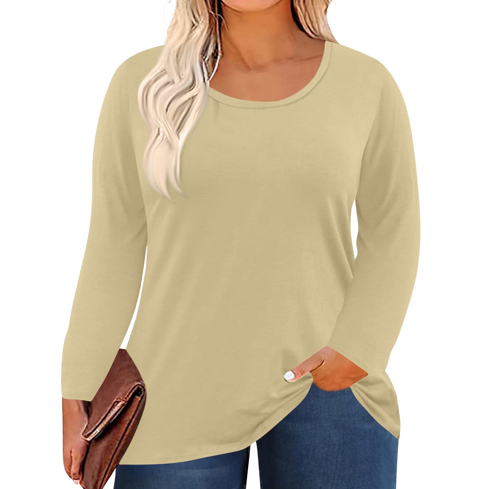 Qwertyu Women's Plus Size Long Sleeve T-Shirt Casual Loose Cotton ...
