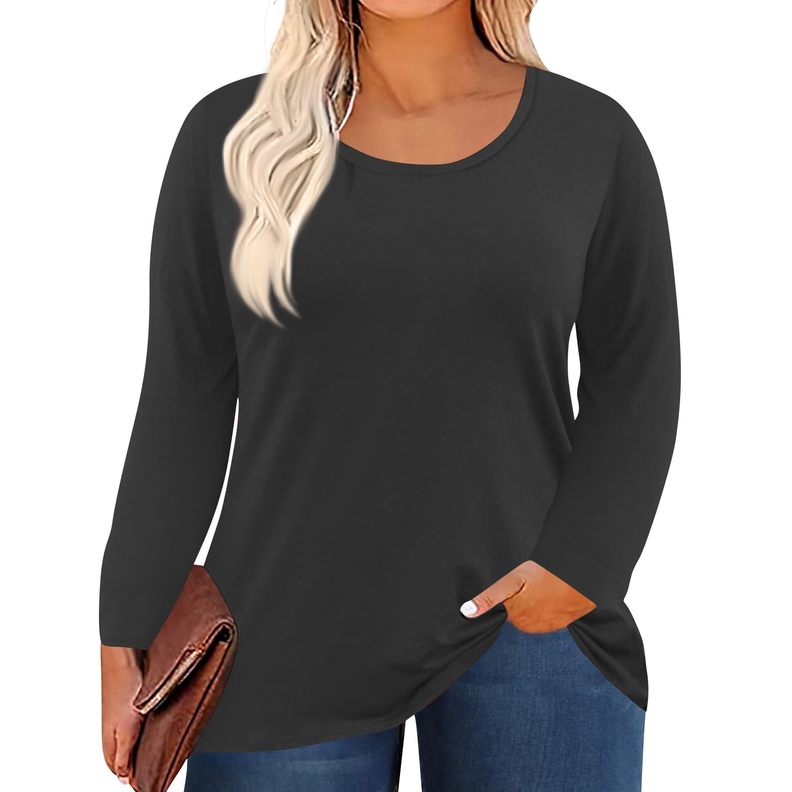 Qwertyu Women's Plus Size Long Sleeve T-Shirt Casual Loose Cotton ...