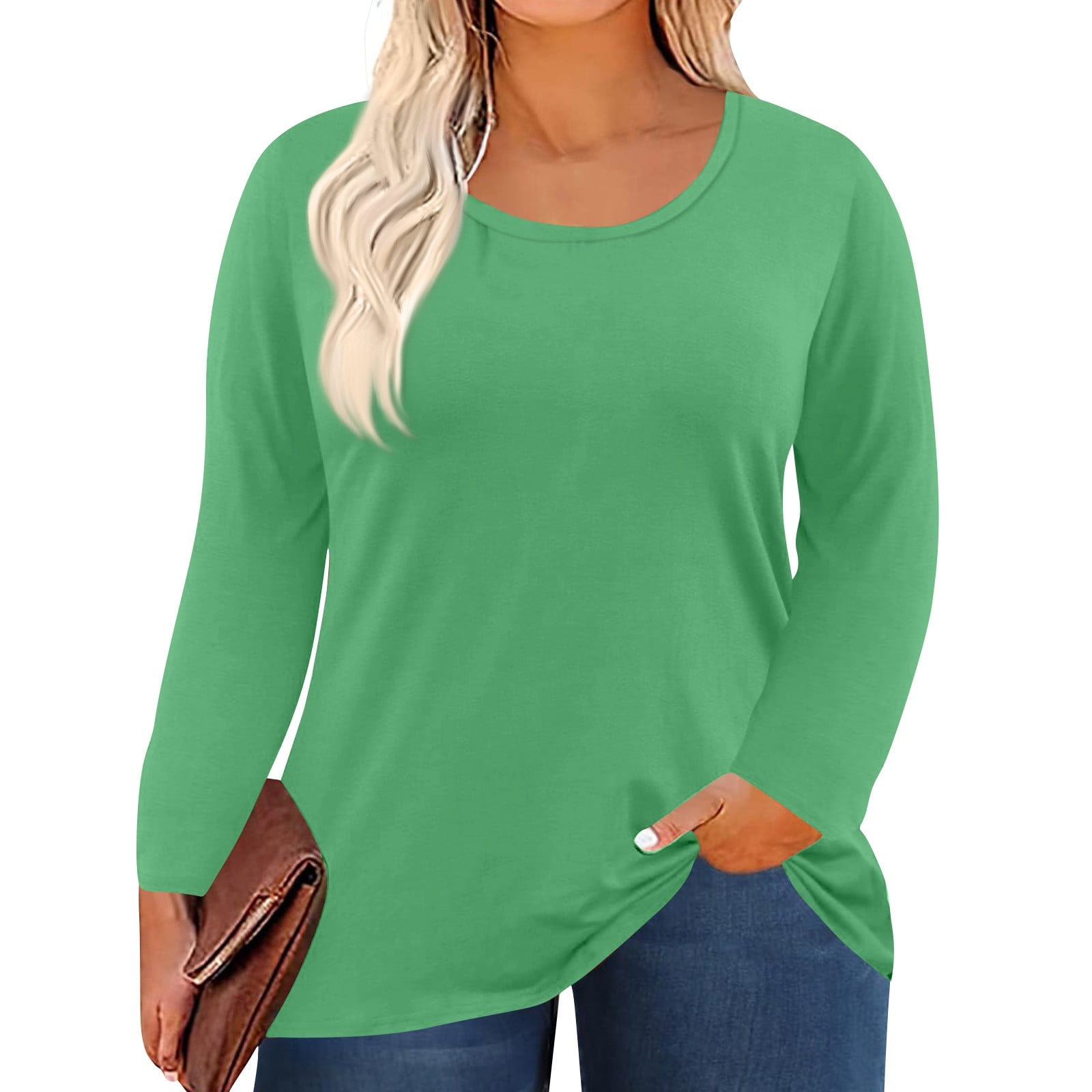 Qwertyu Women's Plus Size Long Sleeve T-Shirt Casual Loose Cotton ...