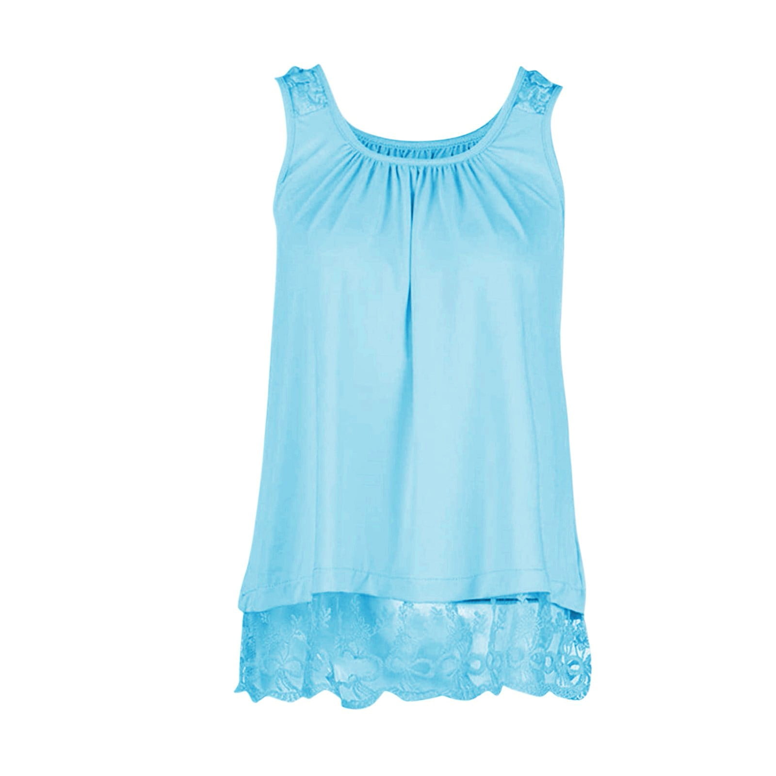 Qwertyu Womens Tunics Plus Size Blouse Summer Loose Tank Tops For Women Sleeveless Lace Basic