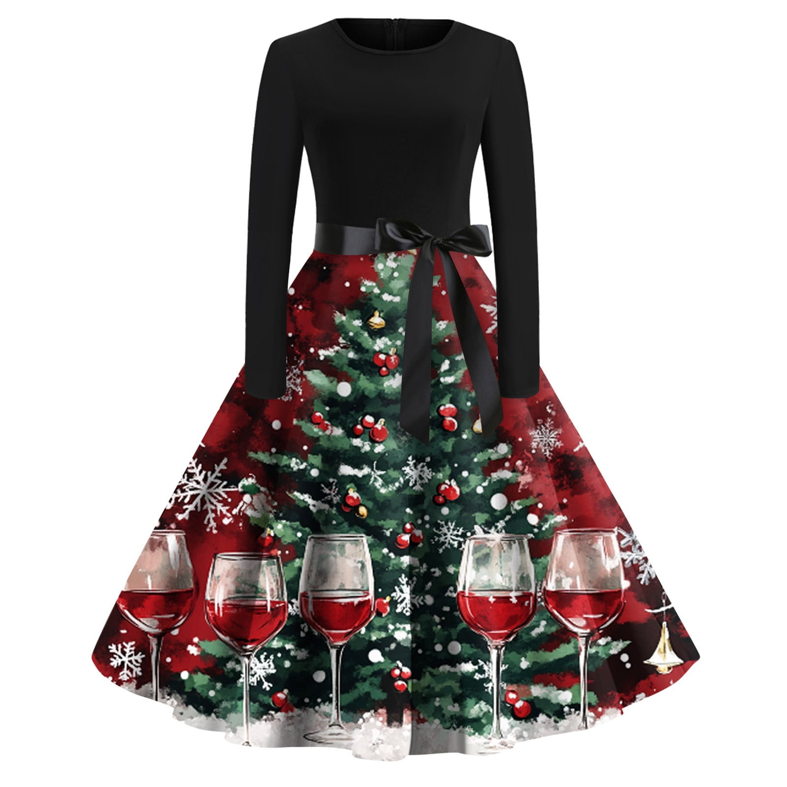Qwertyu Womens Christmas Dresses Christmas Tree Graphic Retro a Line ...
