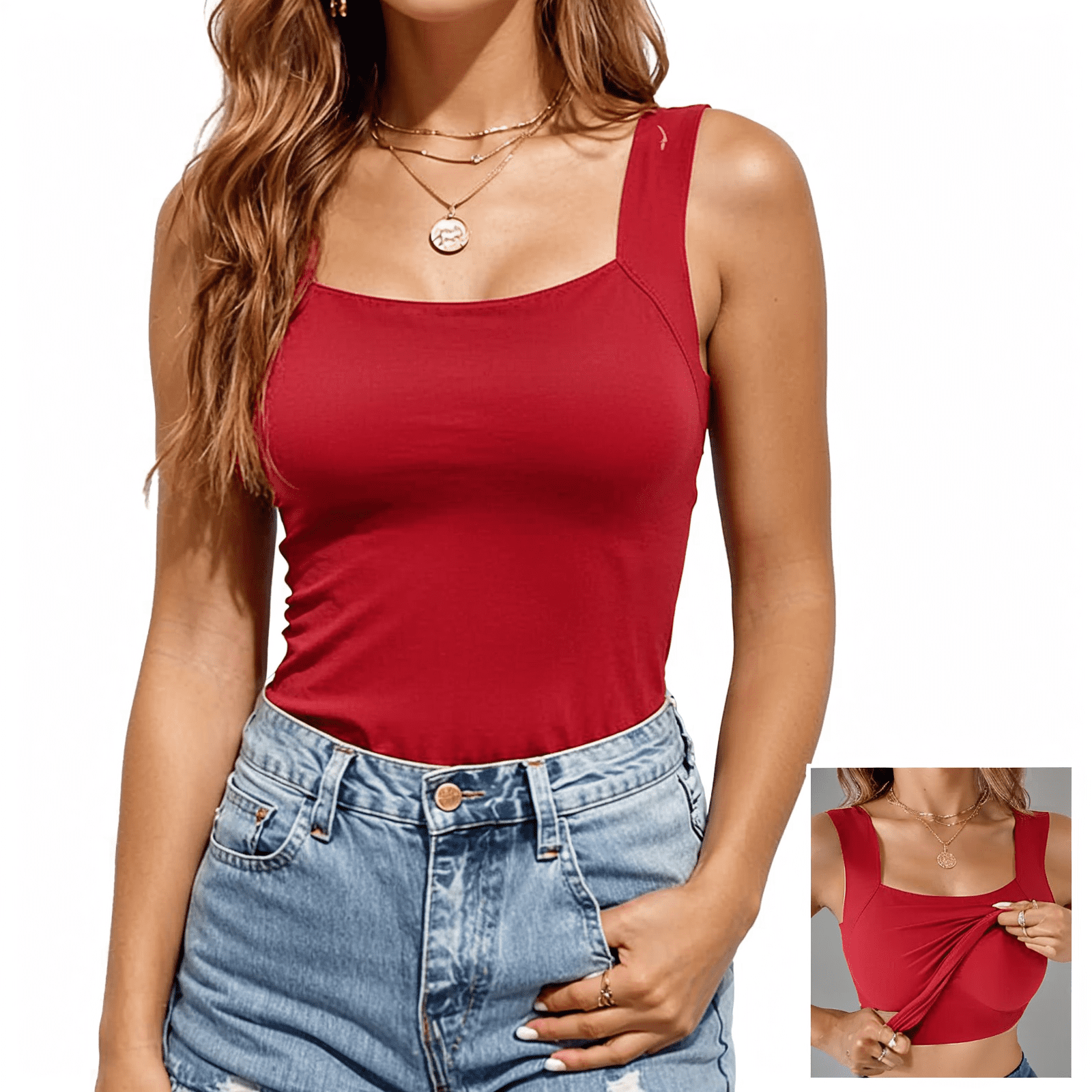 Qwertyu Womens Padded Tank Tops Built in Bra Sleeveless Tops High ...