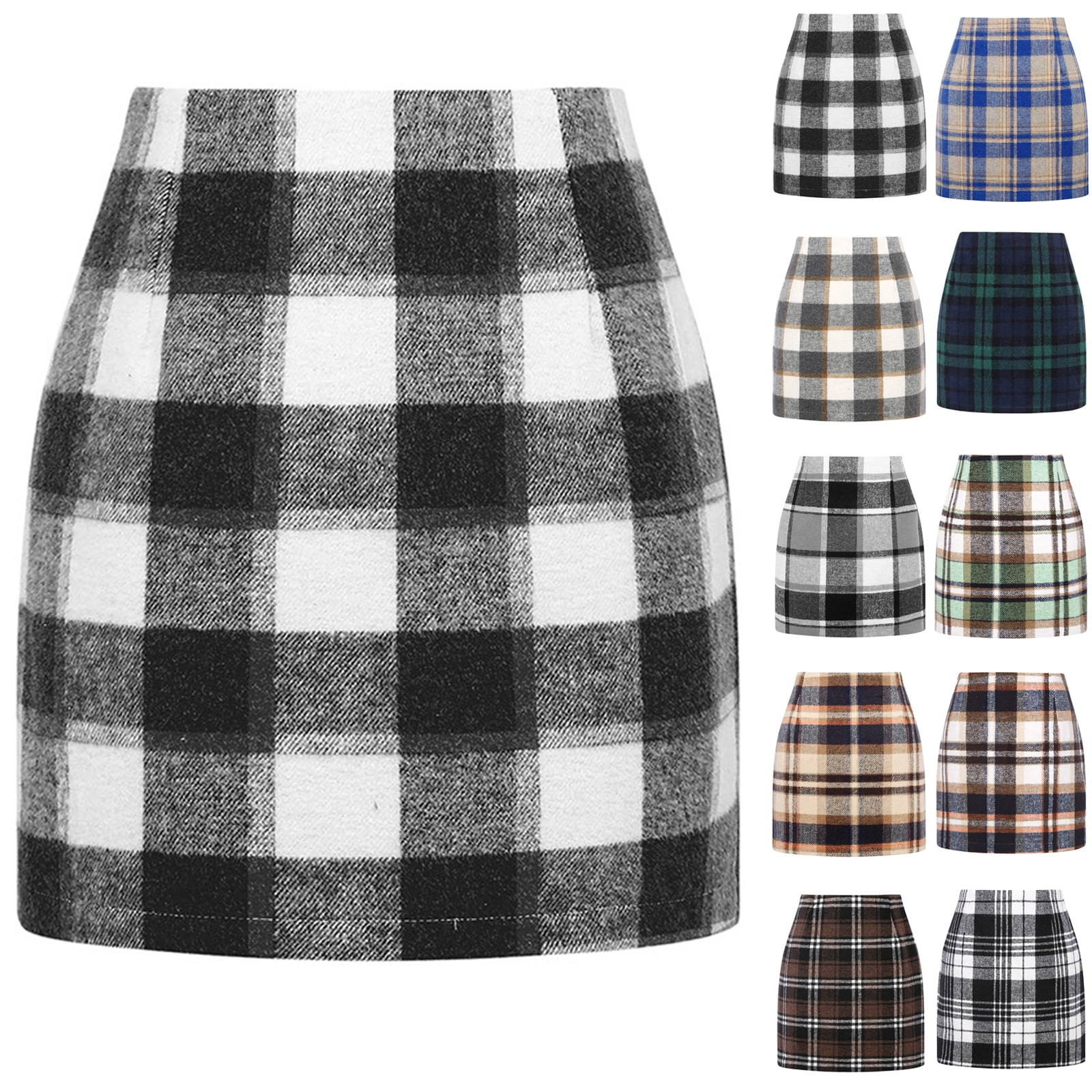 Qwertyu Womens Plaid Skirt High Waist Pencil Skirt Bodycon Spring ...