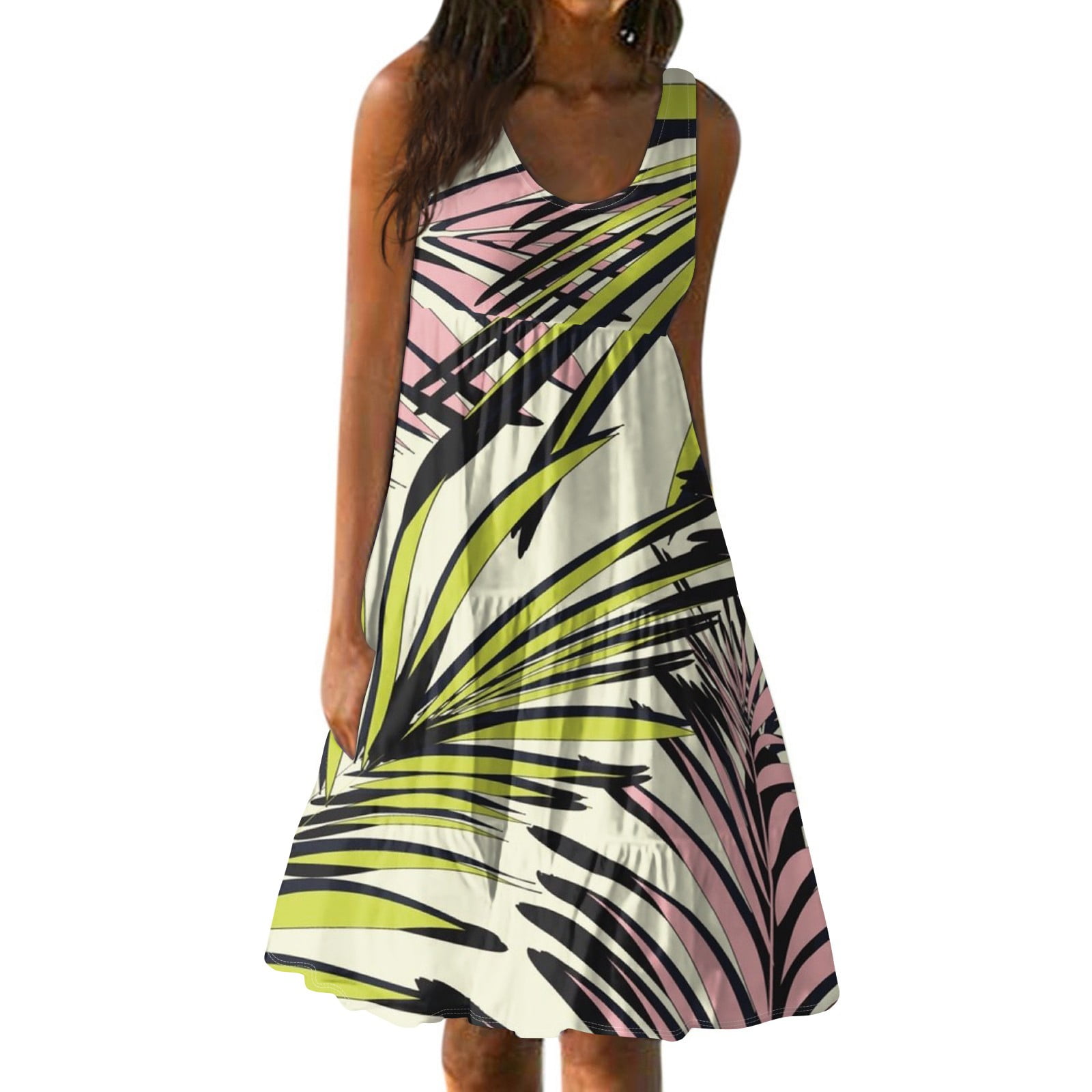 Qwertyu Womens Summer Casual Loose FitSleeveless Mini Hawaiian Print ...