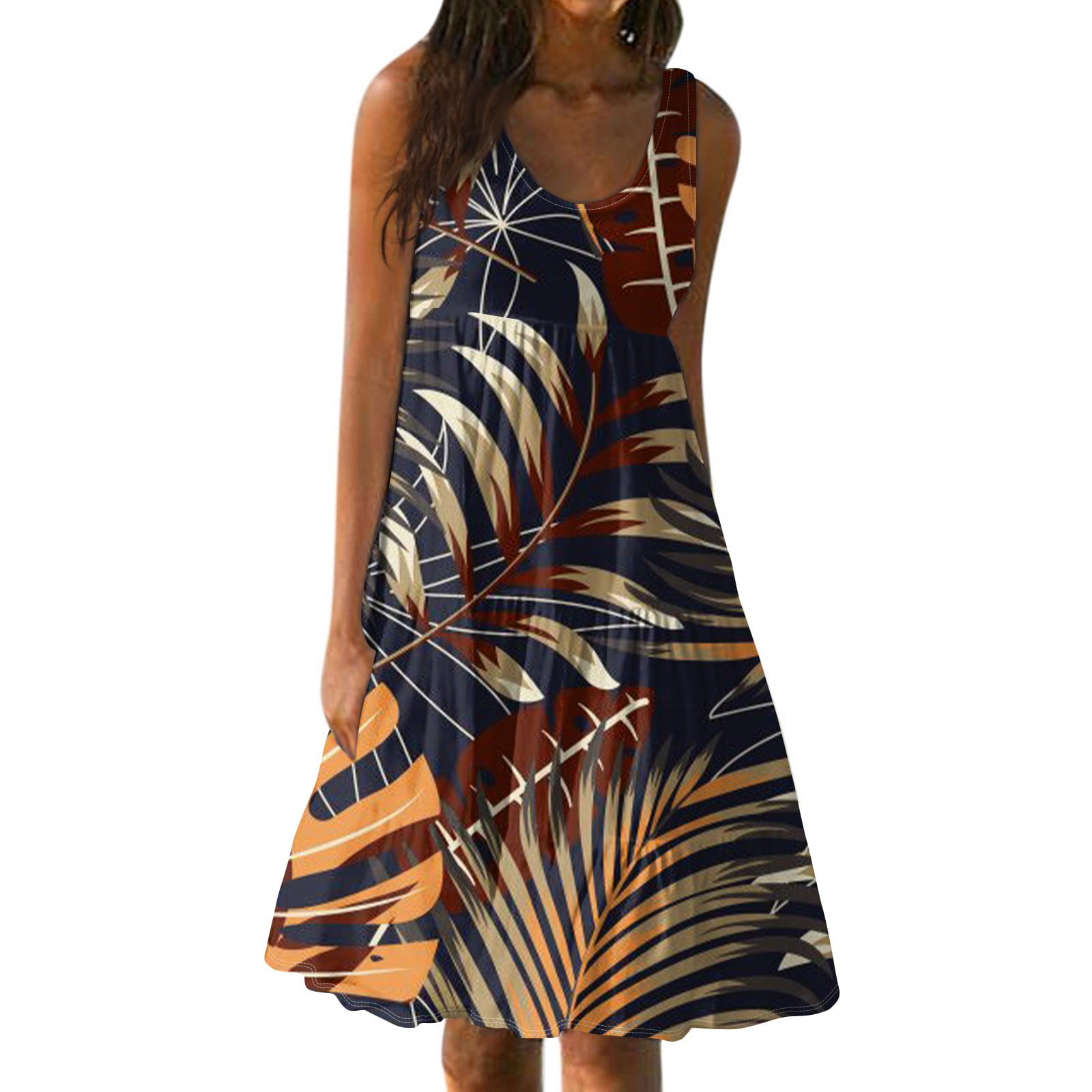 Qwertyu Womens Summer Casual Loose FitSleeveless Mini Hawaiian Print ...