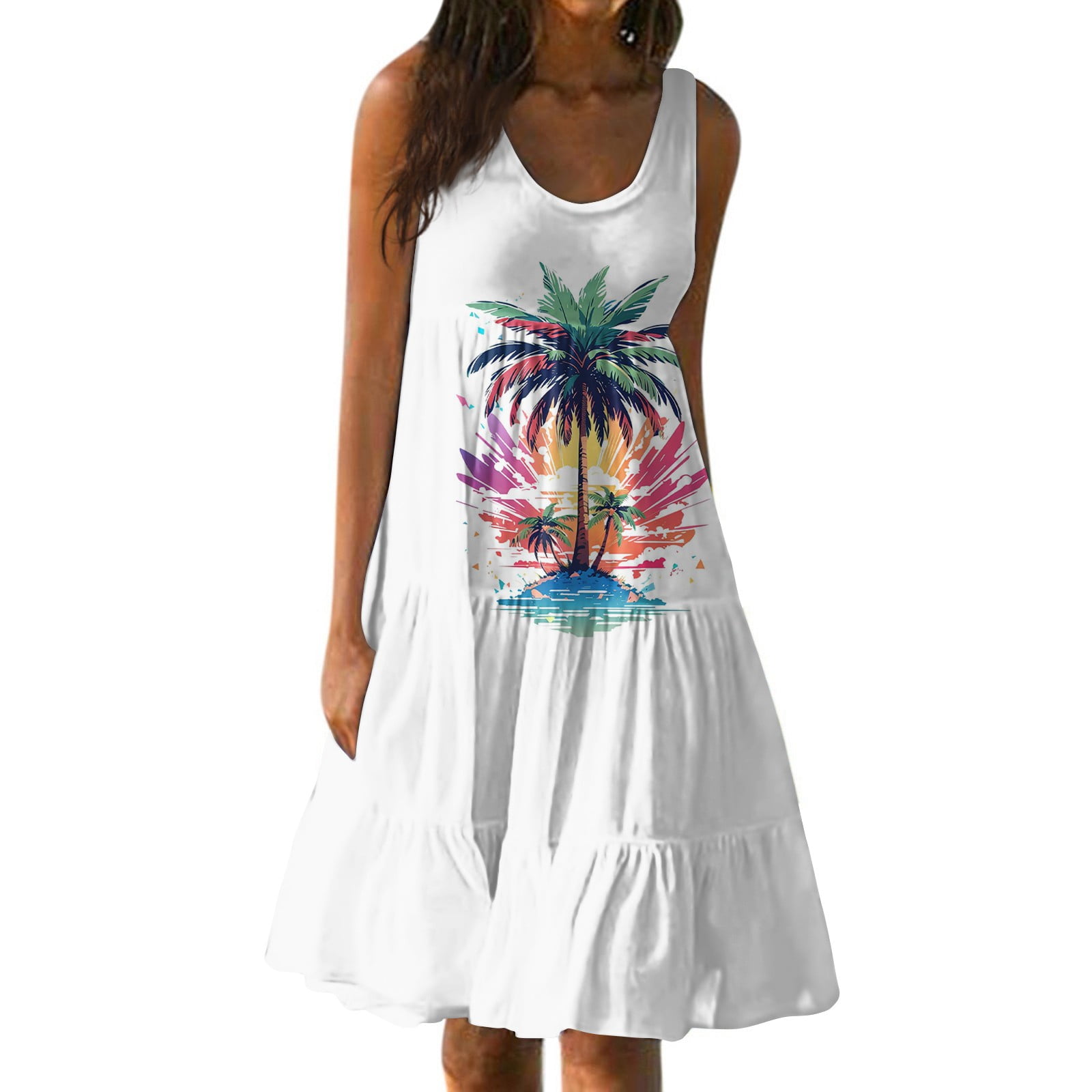 Qwertyu Womens Summer Casual Loose FitSleeveless Mini Hawaiian Print ...
