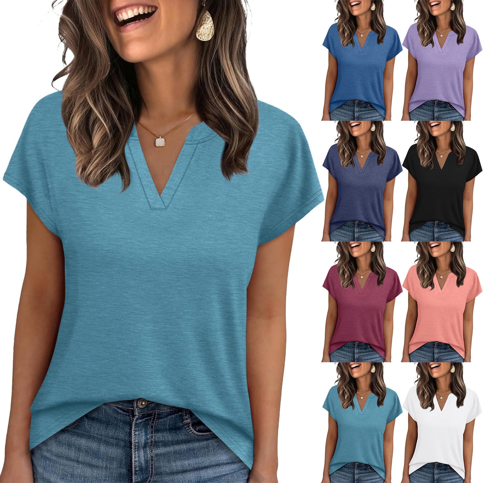 Qwertyu Womens Summer Tops Cap Sleeve Shrits 2026 Trendy V Neck Spring ...