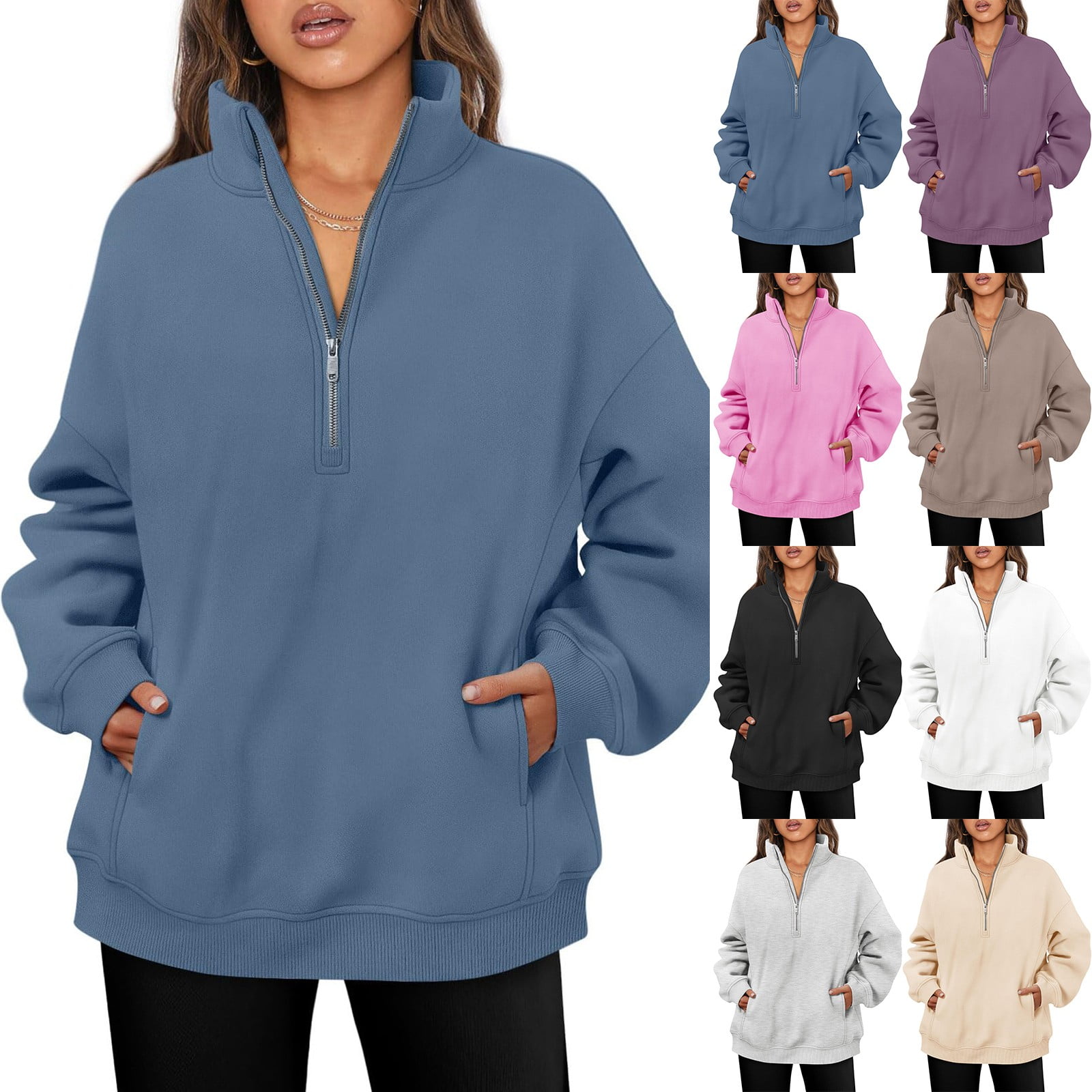 Qwertyu Womens Sweatshirts Half Zip Cropped Pullover Fleece Quarter ...