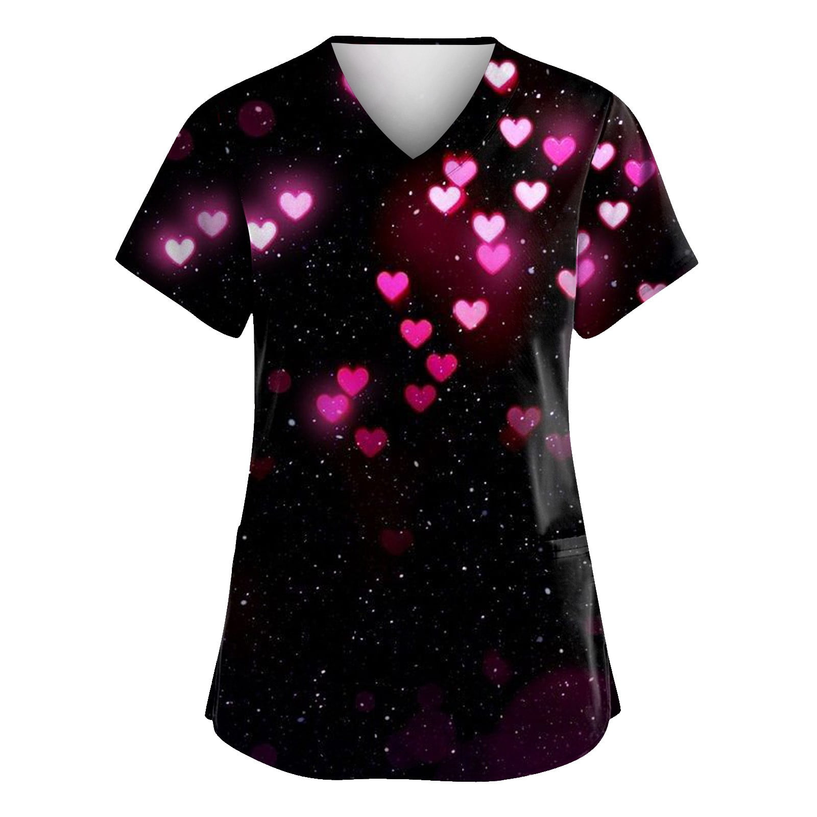 Qwertyu Womens Valentine Scrub Shirts V Neck Short Sleeve Oversized ...