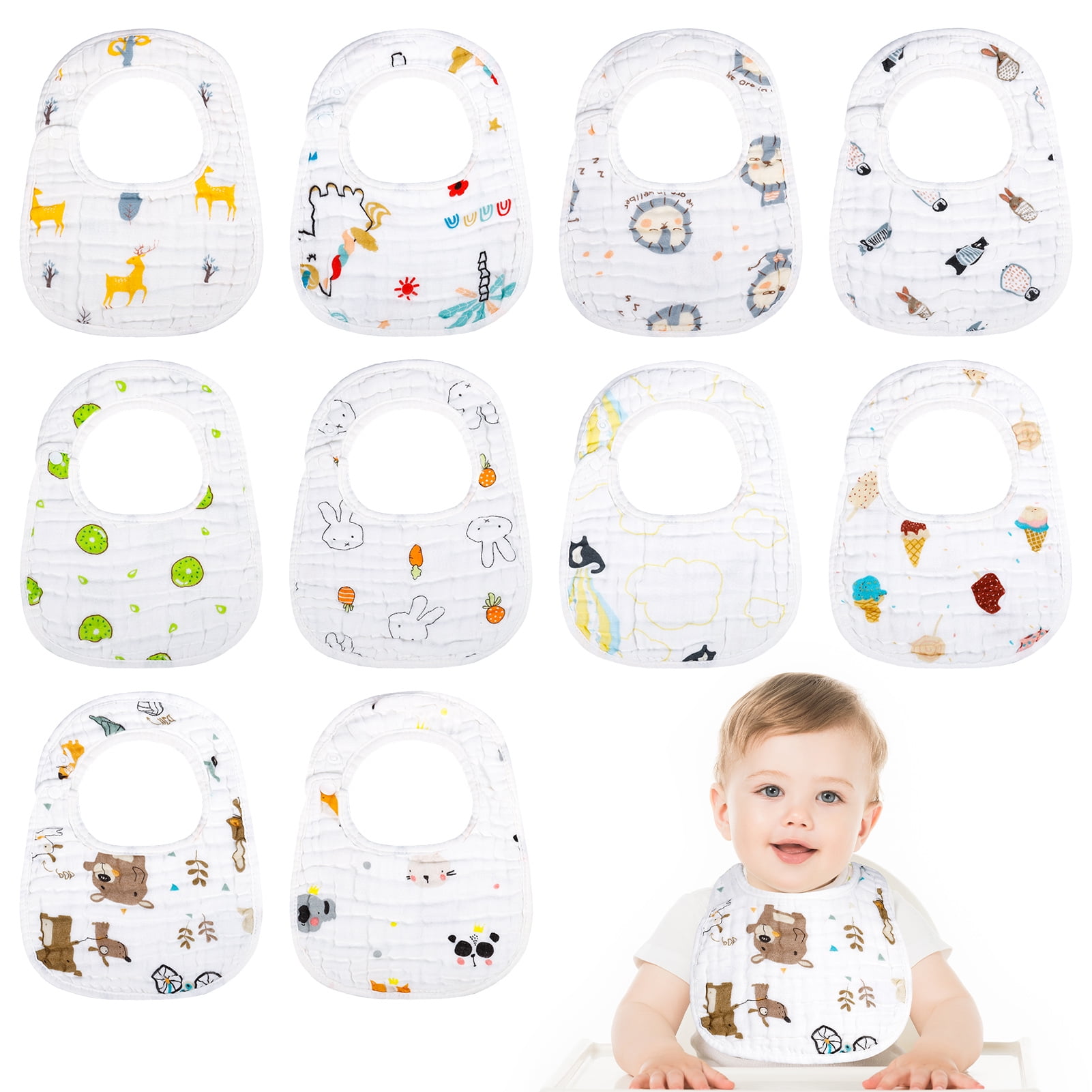 Qweryboo 10Packs Muslin Baby Bibs, Drool Bibs, Baby Bibs for Infants ...