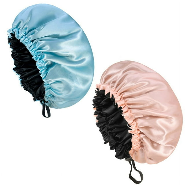 Qweryboo 2 Pcs Silk Bonnet, Waterproof, Satin Night Caps for Women's ...