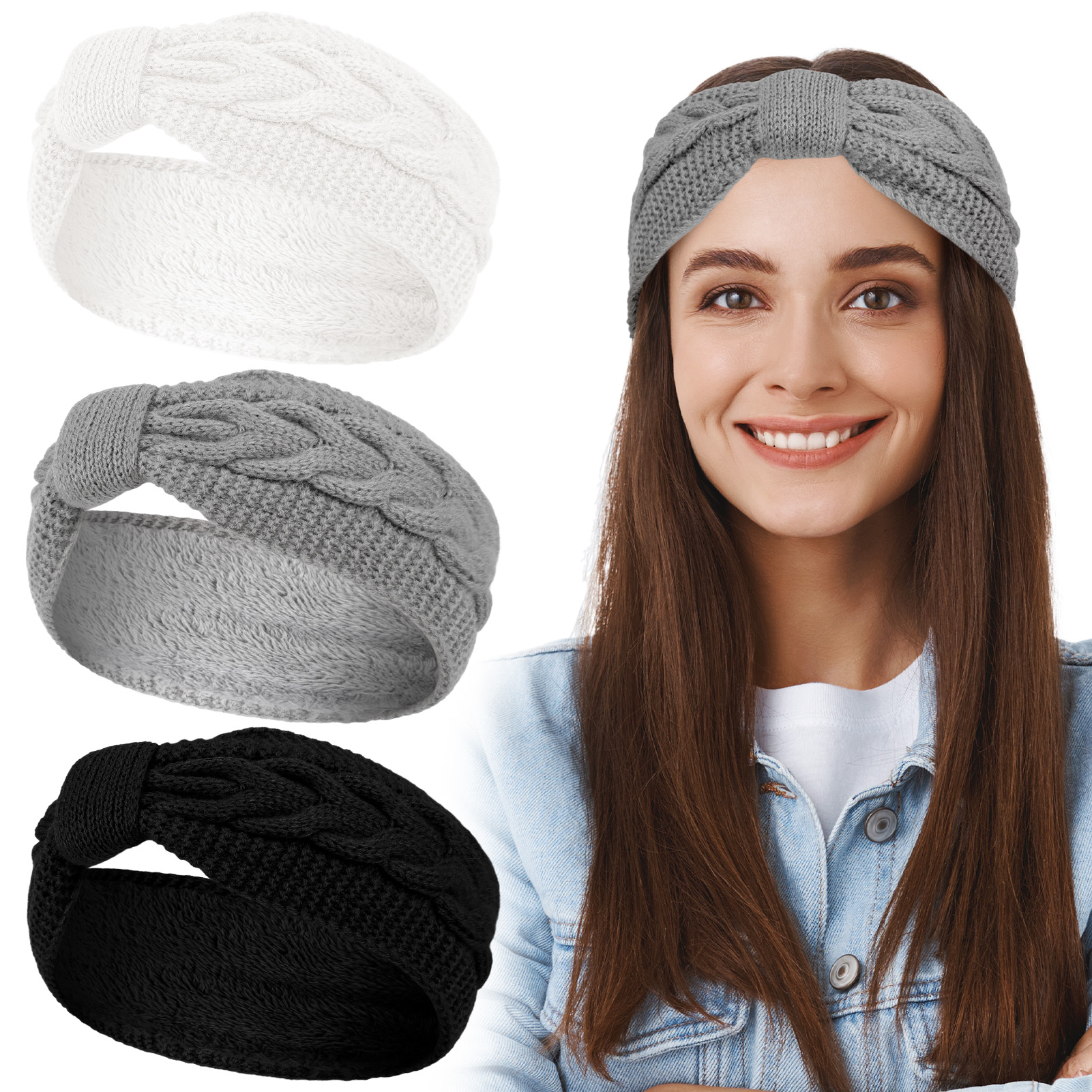 Olive Green Winter Cable Knit Wide Headband - Walmart.com
