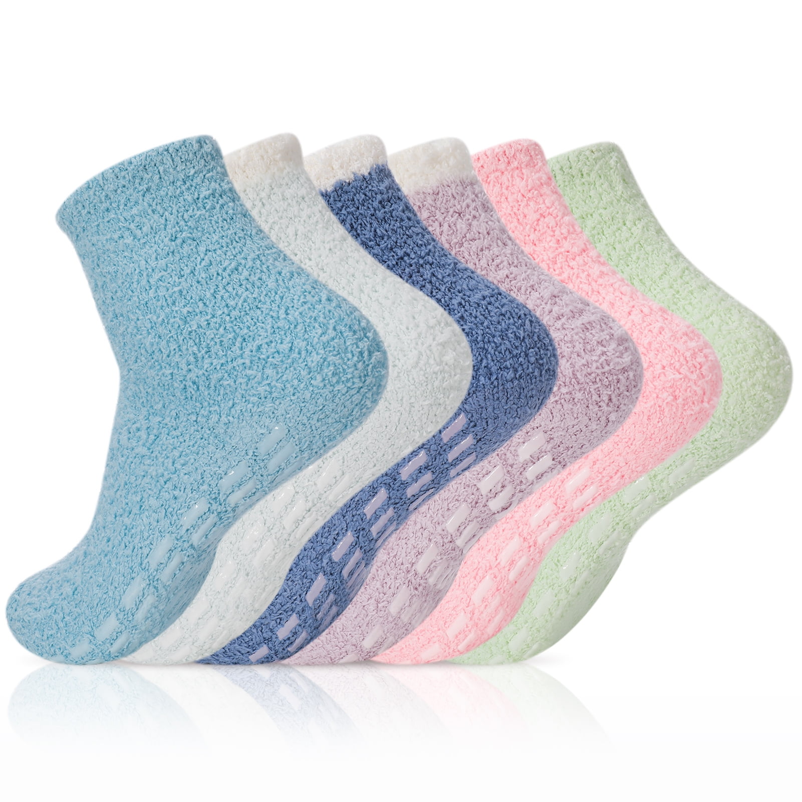 Qweryboo 6Pairs Women's Fluffy Socks, Warm Fleece, Non-Skid, Fuzzy ...