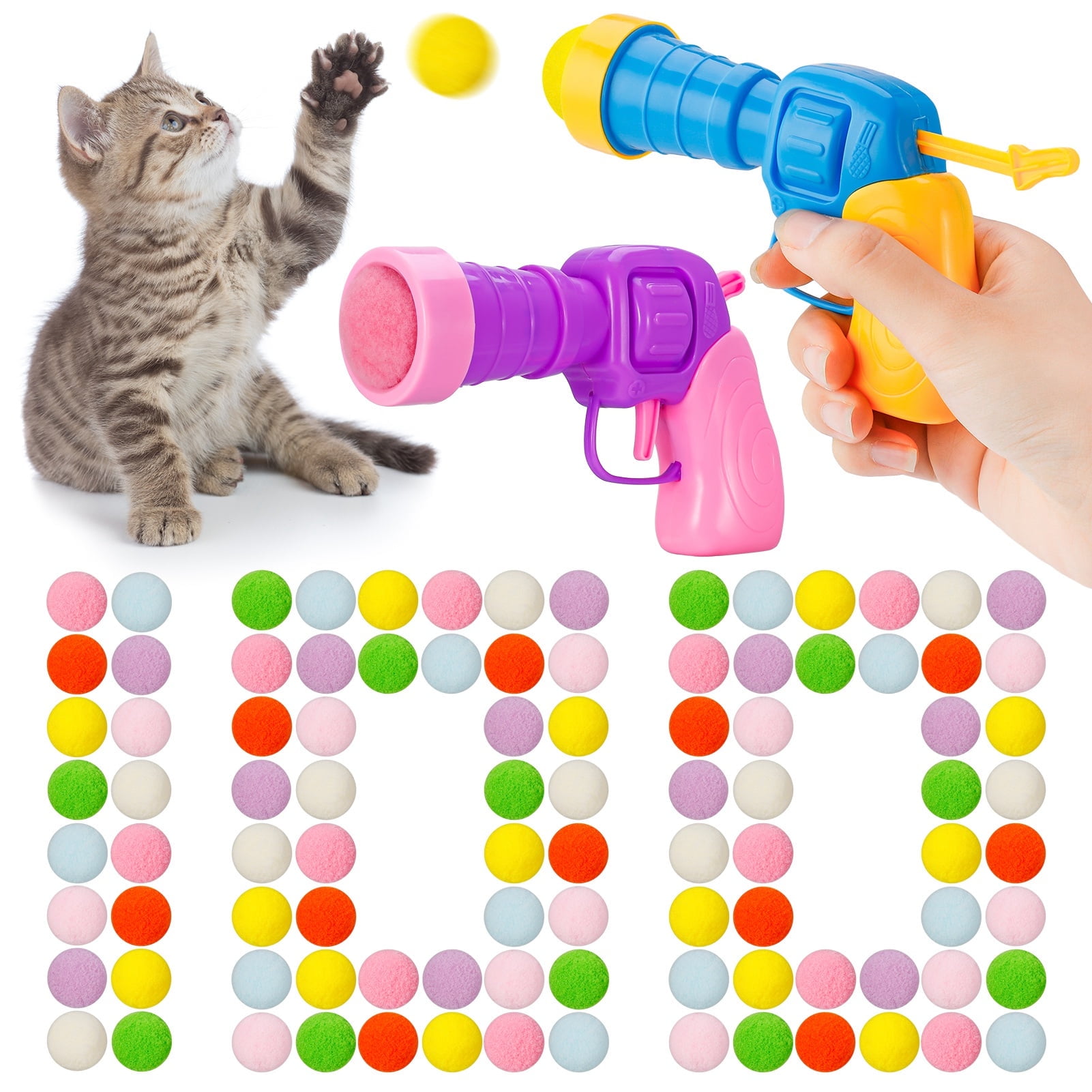 Qweryboo Cat Ball Launcher (2Pcs) with 100 Toy Balls, Indoor Kitten ...