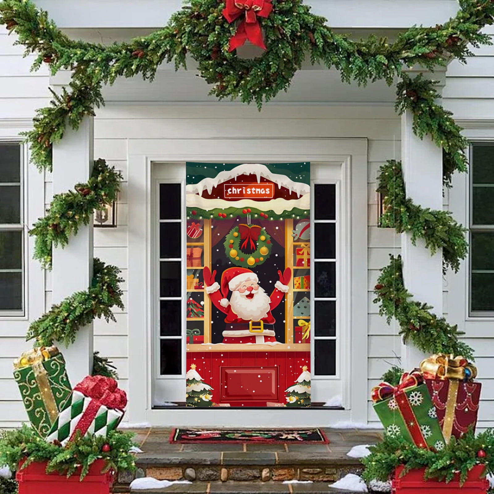 Qwtwty Christmas Door Cover Flag 6.66x2.99 Ft Christmas Door Cover ...