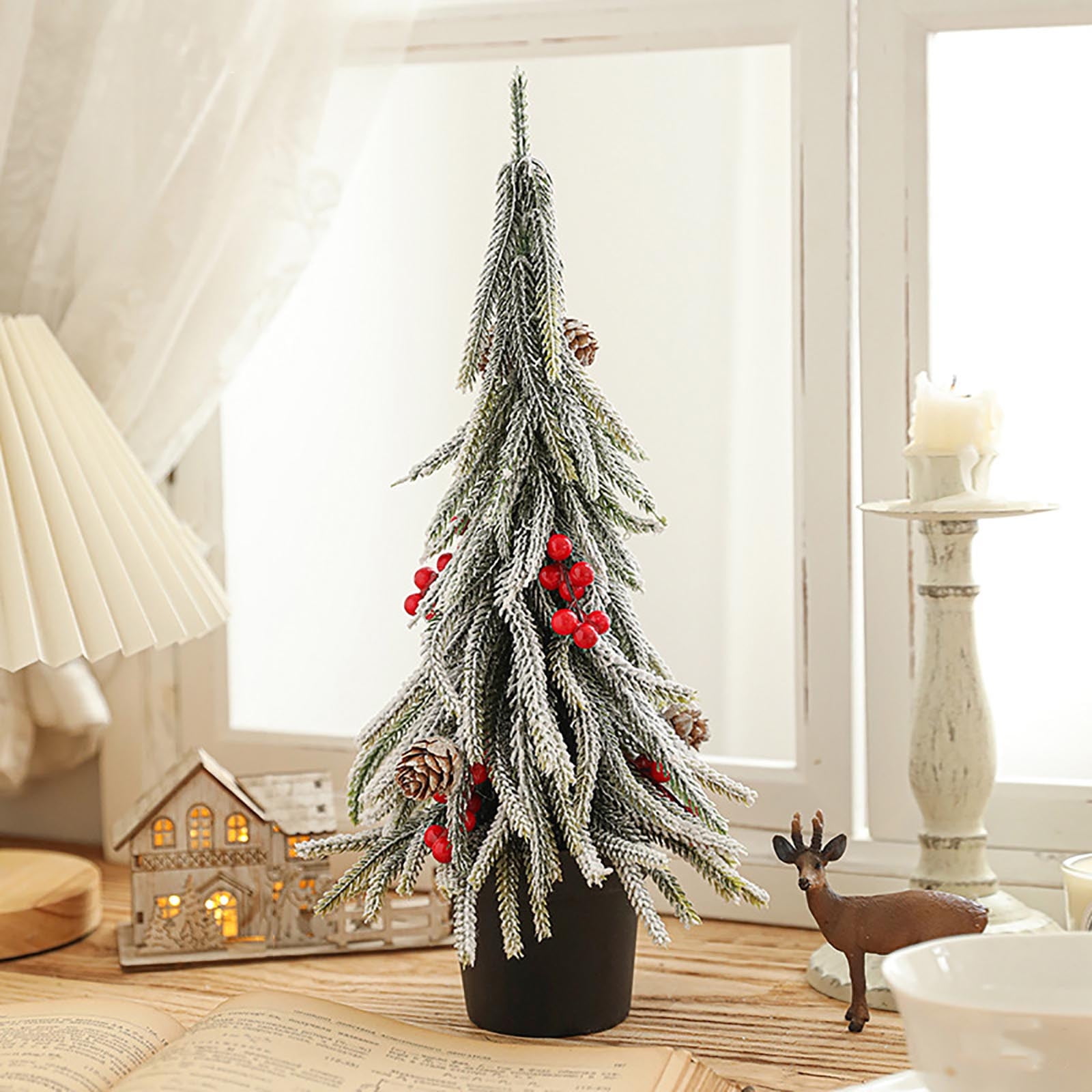 Qwtwty Christmas Trees Small Christmas Snow Spray Tree Home Mini ...