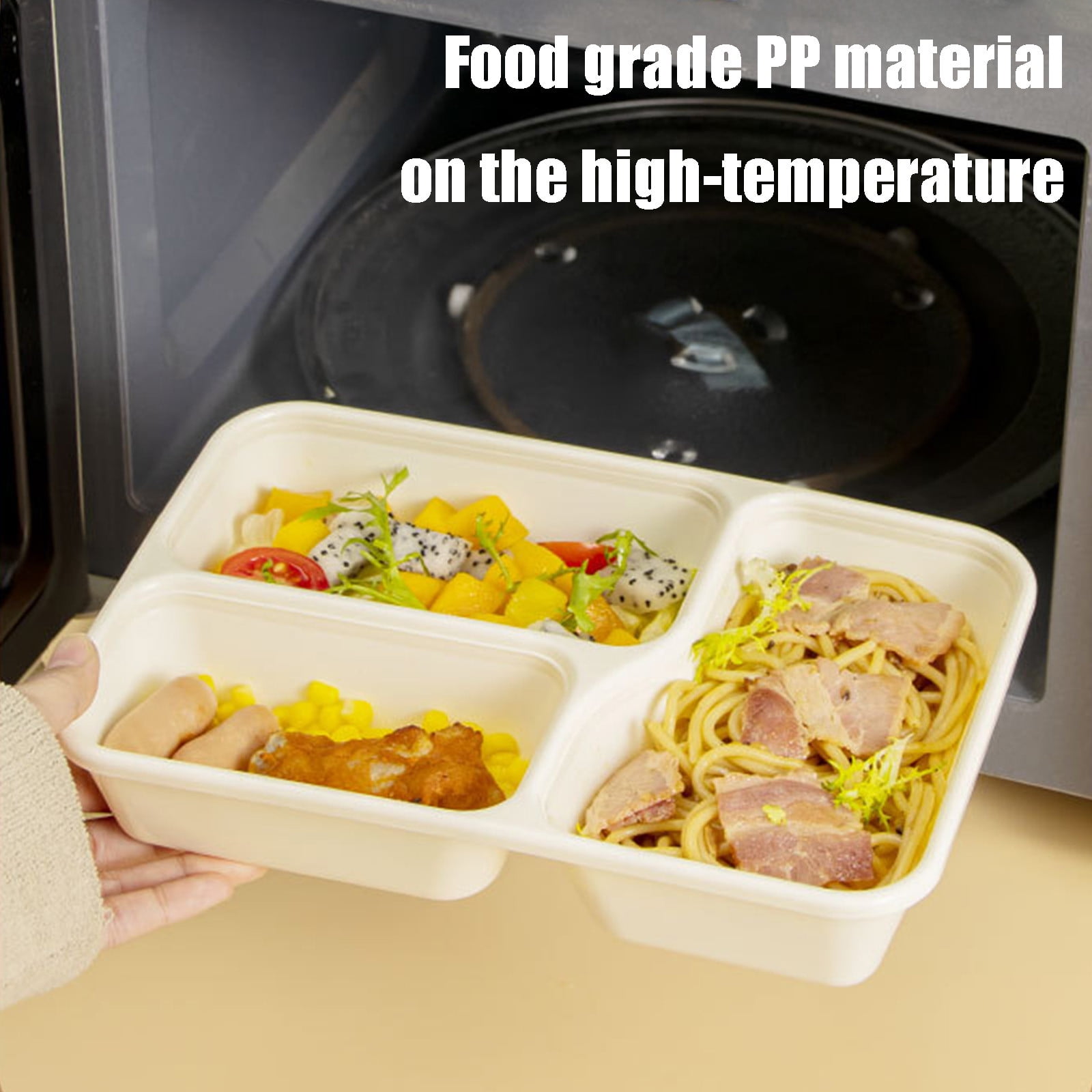 Qwtwty Bento Box Plastic Three Compartment Microwave Lunch Box for ...