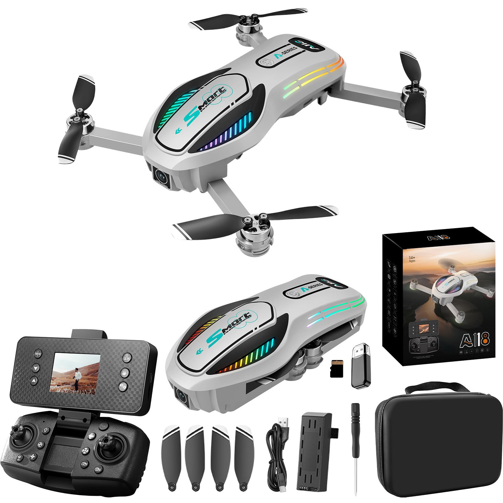 Qwtwty Mini Drone 1080P Drone with Foldable Remote Control with 4.3Inch ...