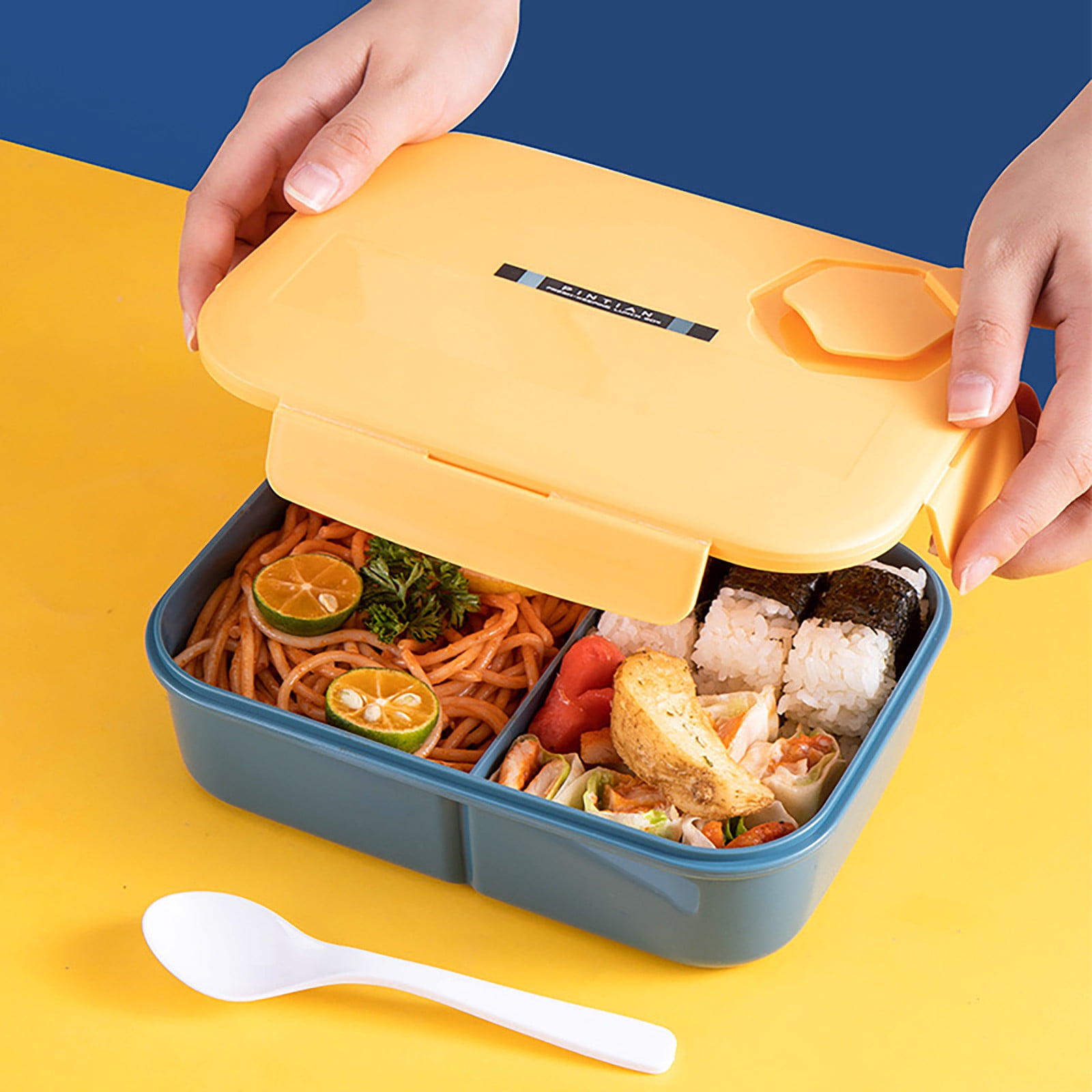 Qwtwty Plastic Lunch Box Vintage Bento Box Divided Bento Box with Built ...