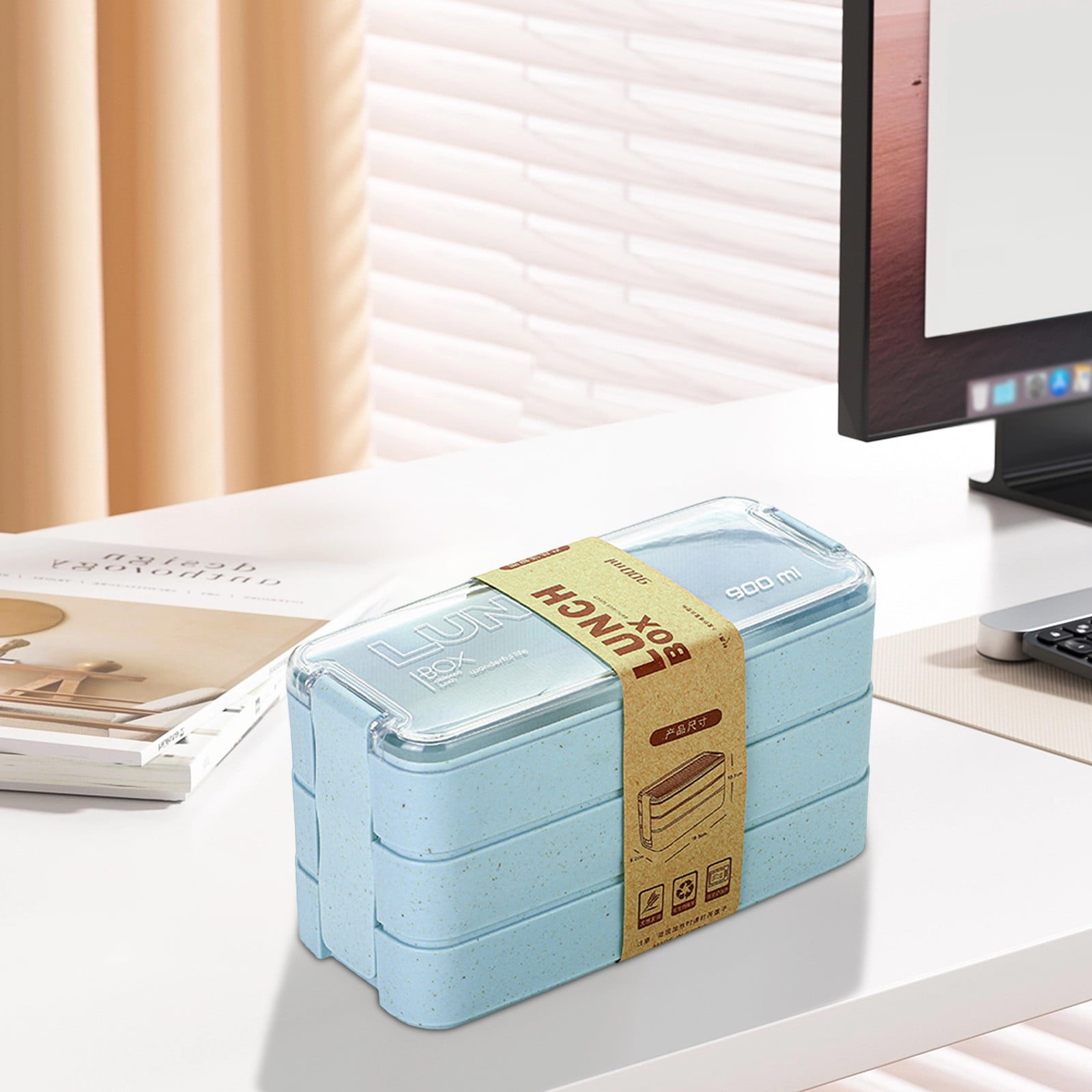 Qwtwty Thermal Lunch Box W Heat Straw Three-layer Lunch Box for Office ...