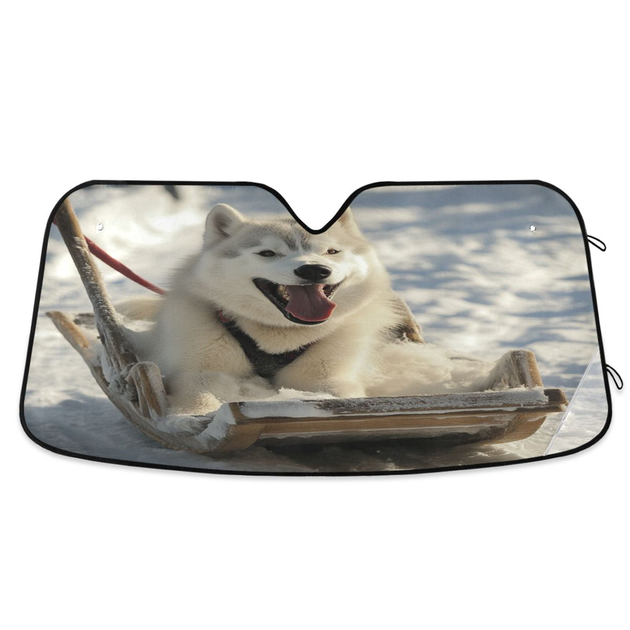 Qxltty Alaskan Dog on Sledge Car Windshield Sunshades Foldable UV Rays ...
