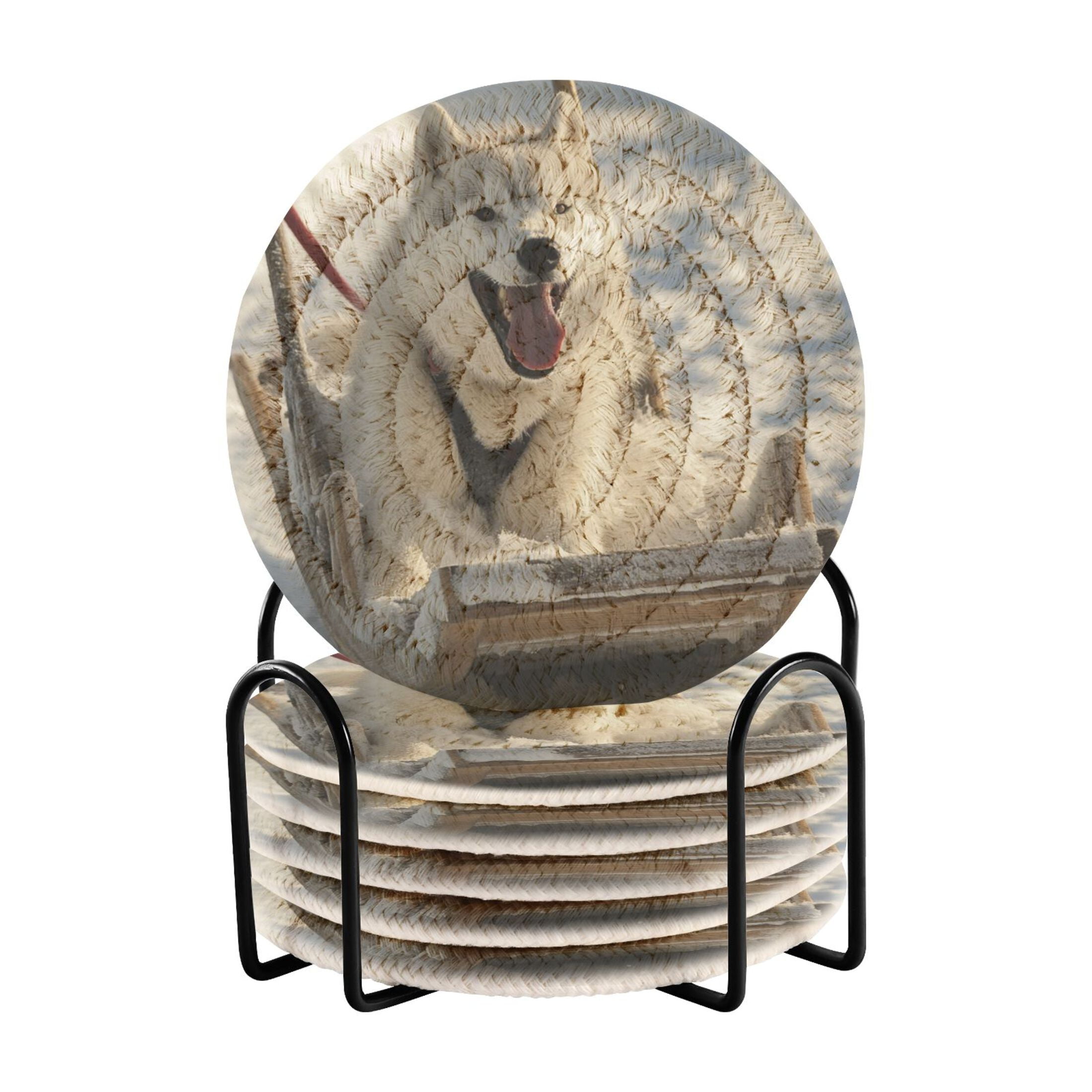Qxltty Alaskan Dog on Sledge Drink Coasters with Holder 6pcs Handmade ...