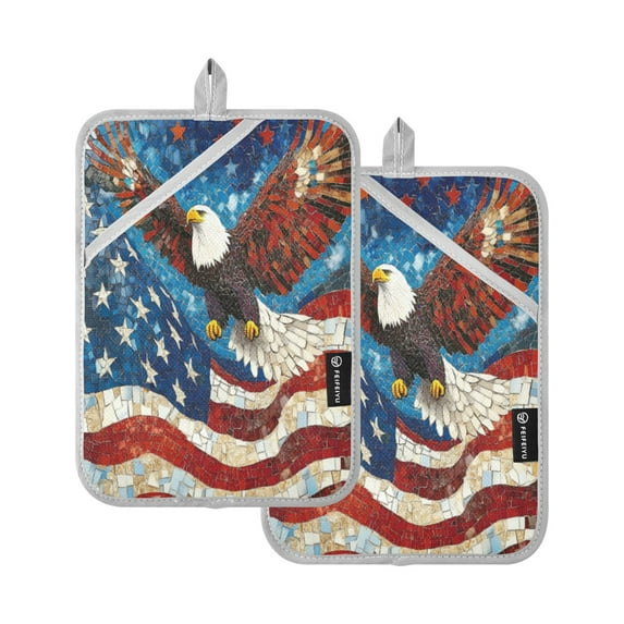 Qxltty American Flag Bald Eagle Oven Mitts 2-Pack Heat Resistant ...