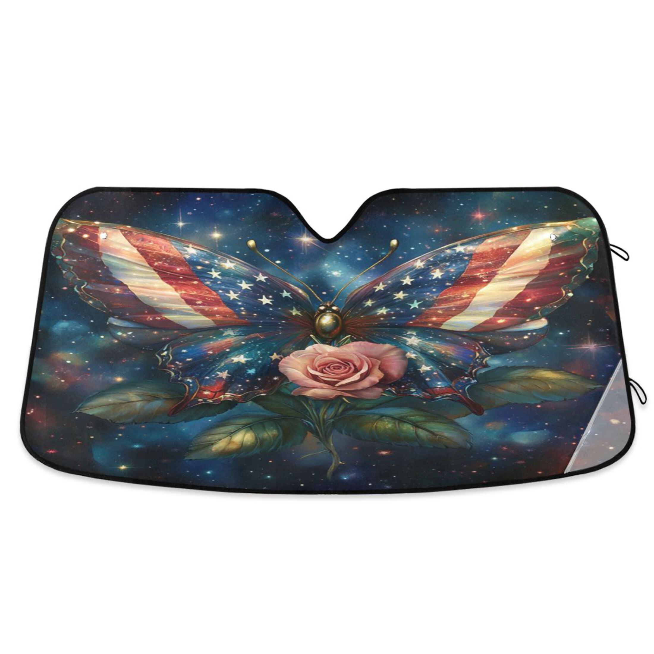 Qxltty American Flag Butterfly Car Windshield Sunshades Foldable UV ...