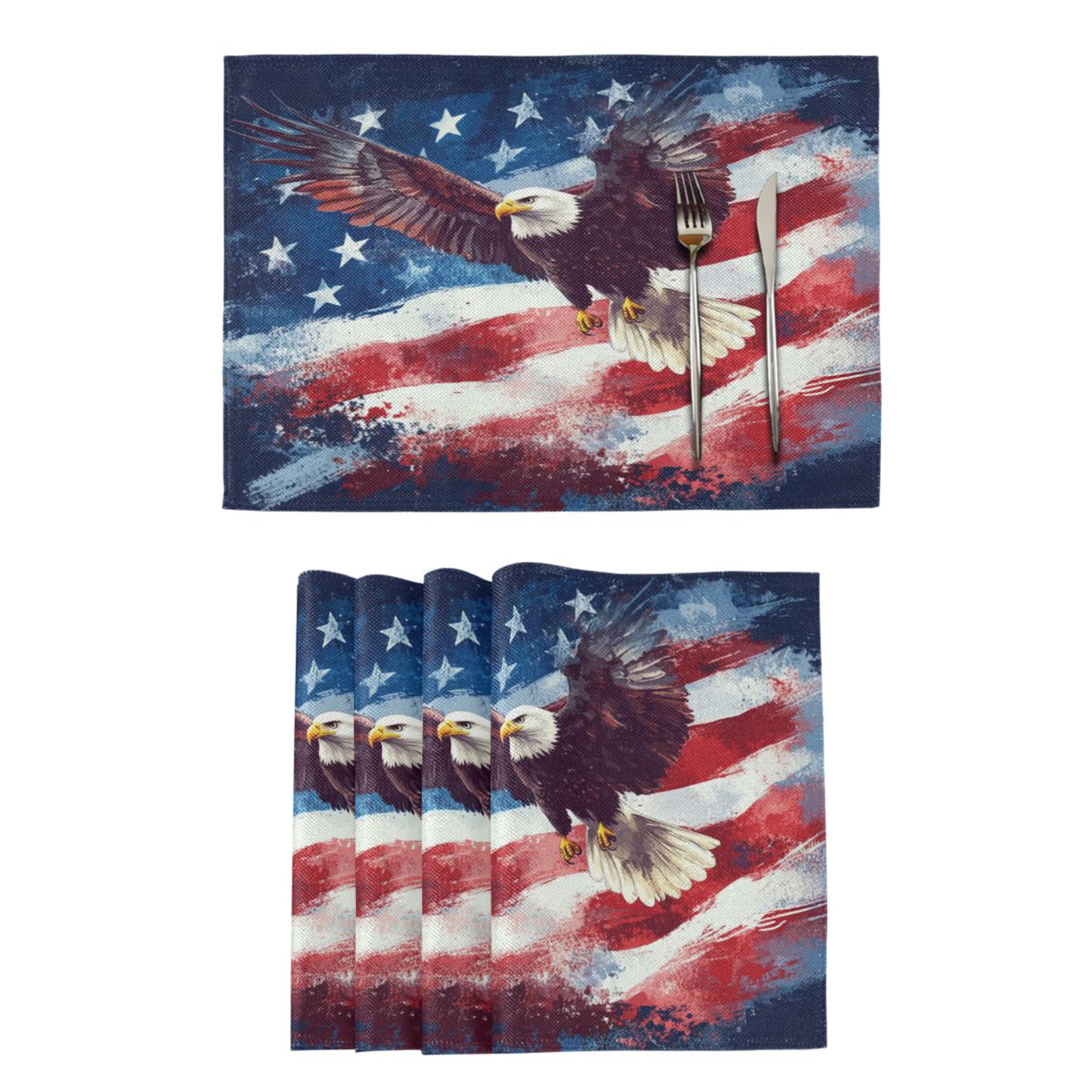Qxltty American Flag with Eagle Placemats Set of 6 Heat Resistant Non ...