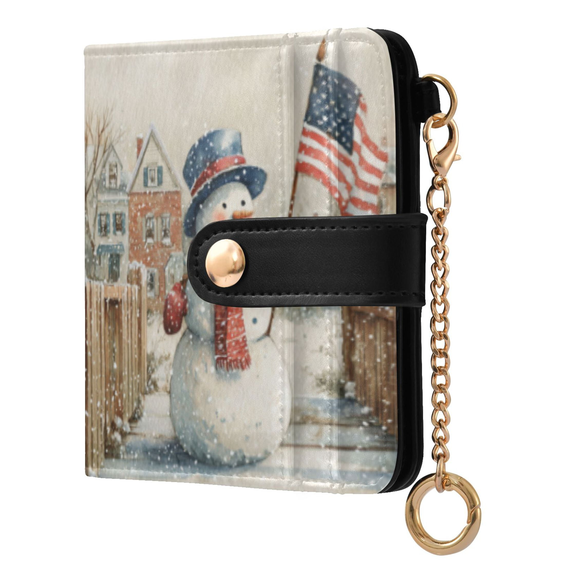 Qxltty American Flag Snowman Ladies Wallet Rfid Slim Thin Compact ...