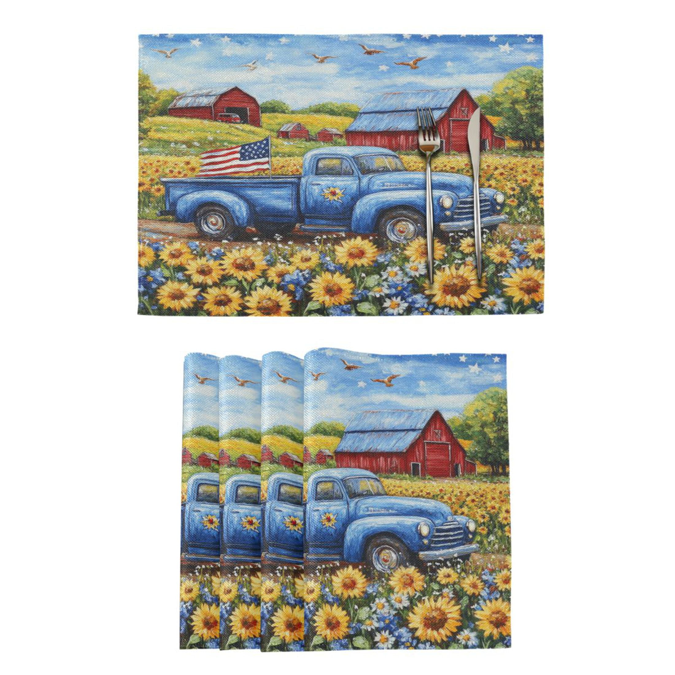 Qxltty American Flag Truck Placemats Set of 4 Heat Resistant Non-Slip ...